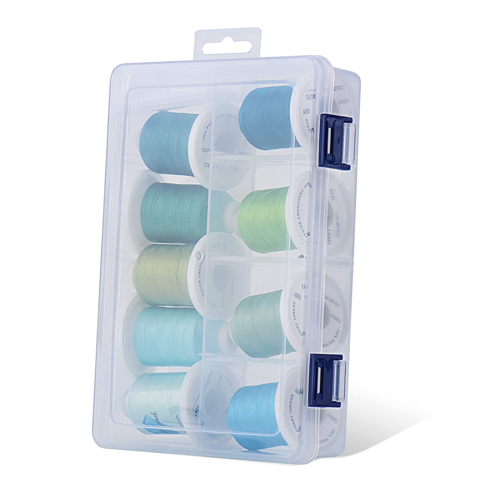 Simthread Embroidery Thread with Storage Box - 12 Options - 800 Yards/Spools, 9 Turquoise and Mint Green Colors for Embroidery and Sewing Machine