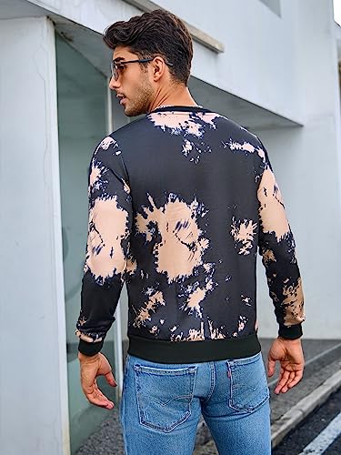 WDIRARA Men's Letter Graphic Print Round Neck Long Sleeve Sweatshirt Pullovers Black L Black Tie Dye Paris XL