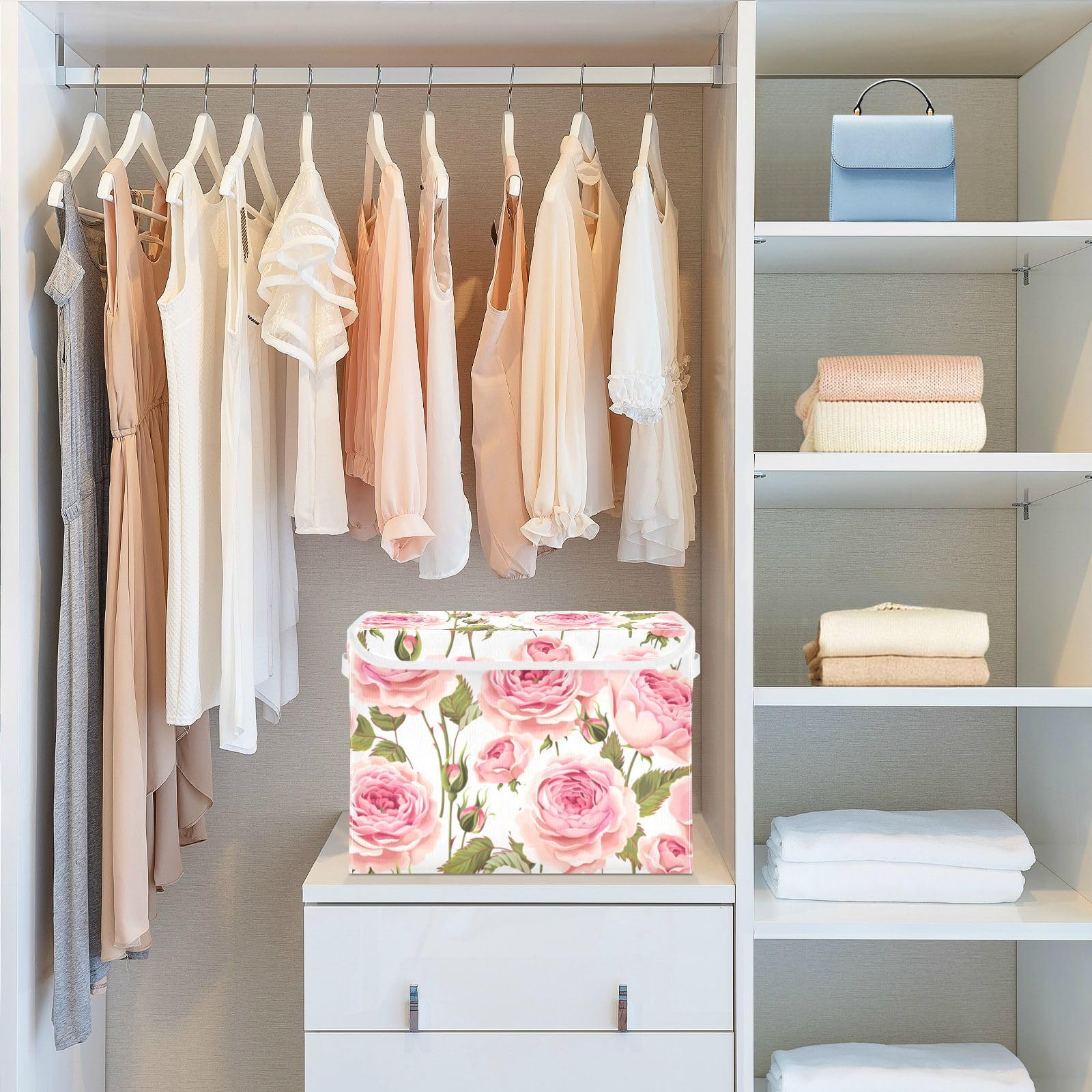 xigua Rose Storage Bin with Lids Larger Collapsible Decorative Cube Storage Bins with Handles Divider for Bedroom Closet Living Room