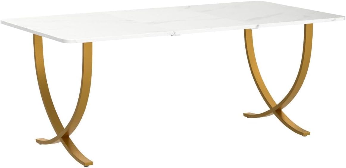 Tribesigns Executive Desk, 63β W x 31.5β D Large Office Desk, Modern Computer Desk Conference Table Meeting Room Table, Business Furniture for Home Office, White and Gold