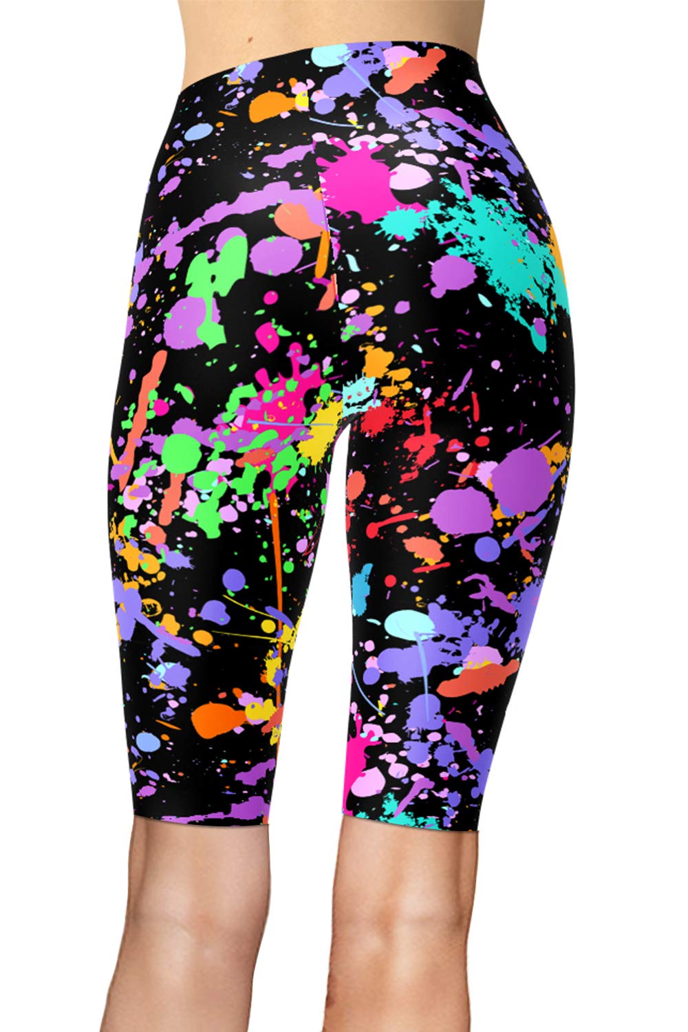 sissycos Women's 80s Biker Shorts Artistic Splash Printed Buttery Soft Short Leggings (Small-Large, Color Splash Black)