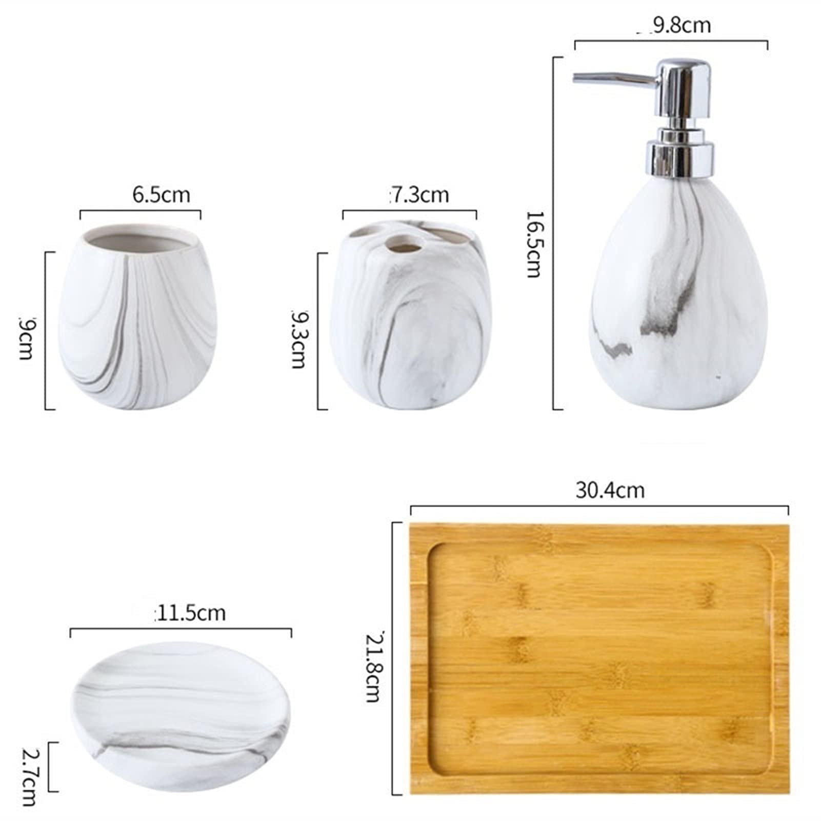 SUNESA Soap Dispenser Marble Pattern 6-Piece Soap Dispenser Set, Modern Kitchen and Bathroom Accessories, for Bathroom Kitchen Home, with Tray Bathroom Soap Dispenser (Color : 1)