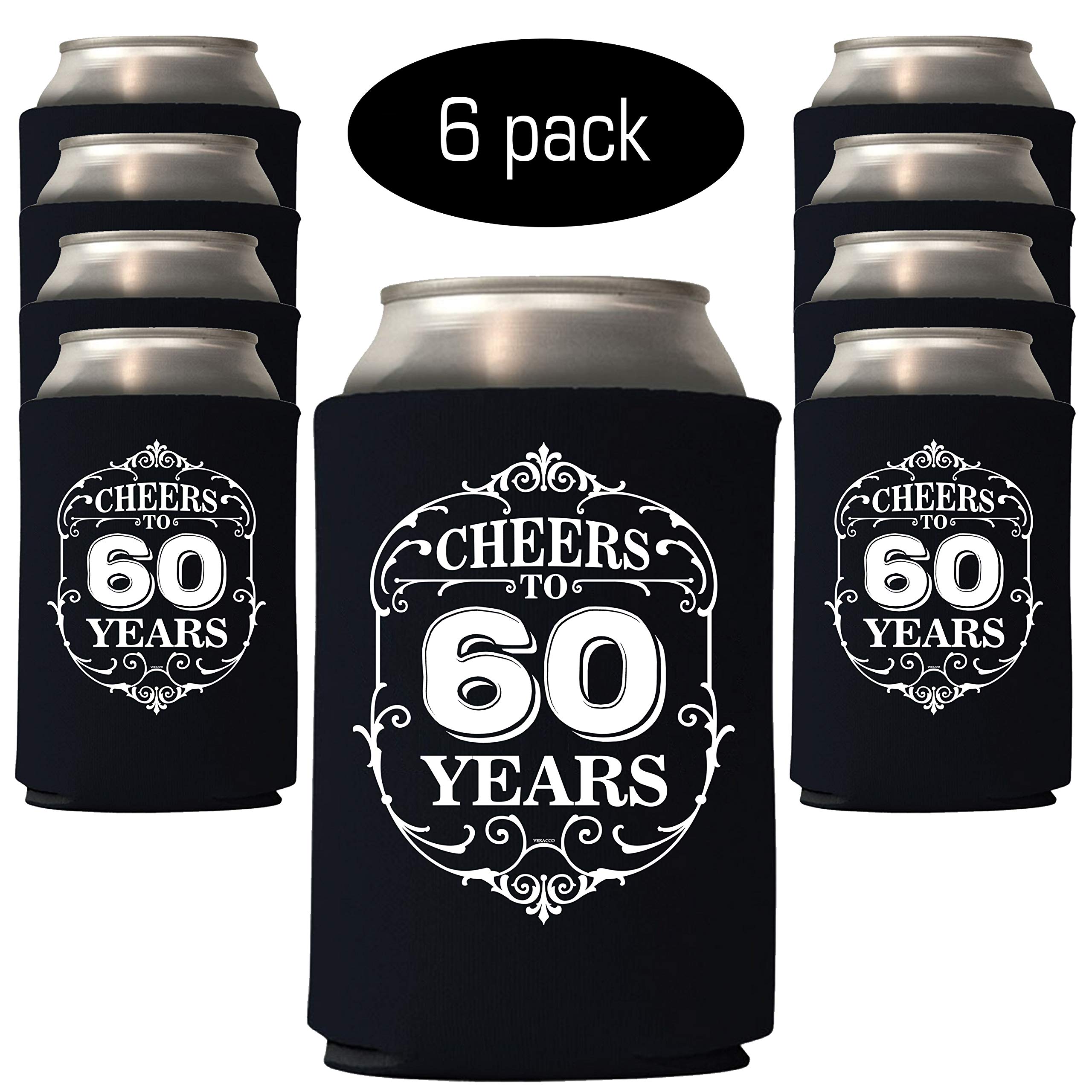Veracco Cheers To 60 Years 60th Birthday Gift Sixty and Fabulous Party Favors Decorations Can Coolie Holder (Black, 12)