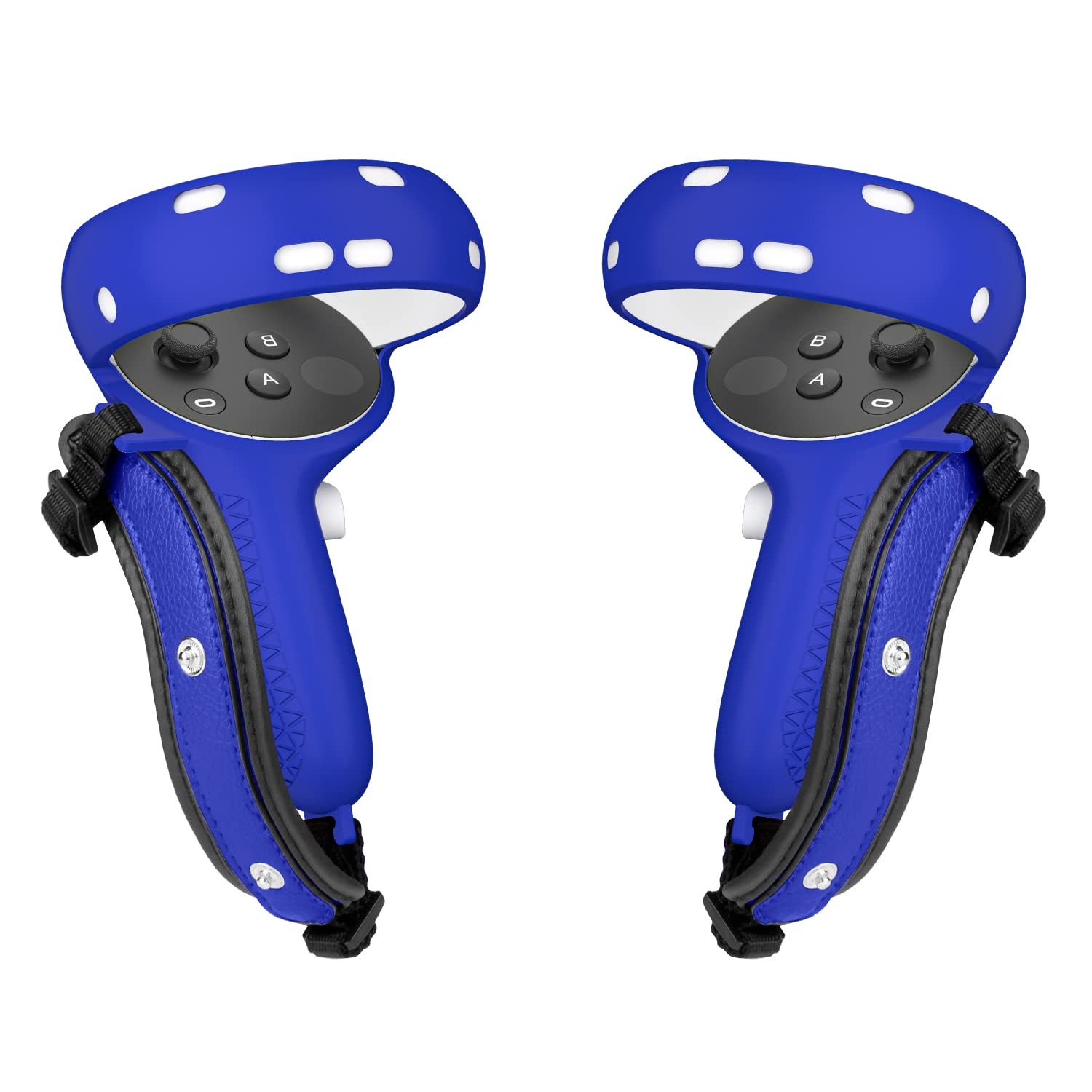 Touch Controller Grip Leather Cover for Oculus Quest 2, EWalos Double Protection Anti-Throw Silicone Handle Cover with PU Leather Knuckle Strap, DSLR Hand Strap Style Design(Blue, 1 Pair)