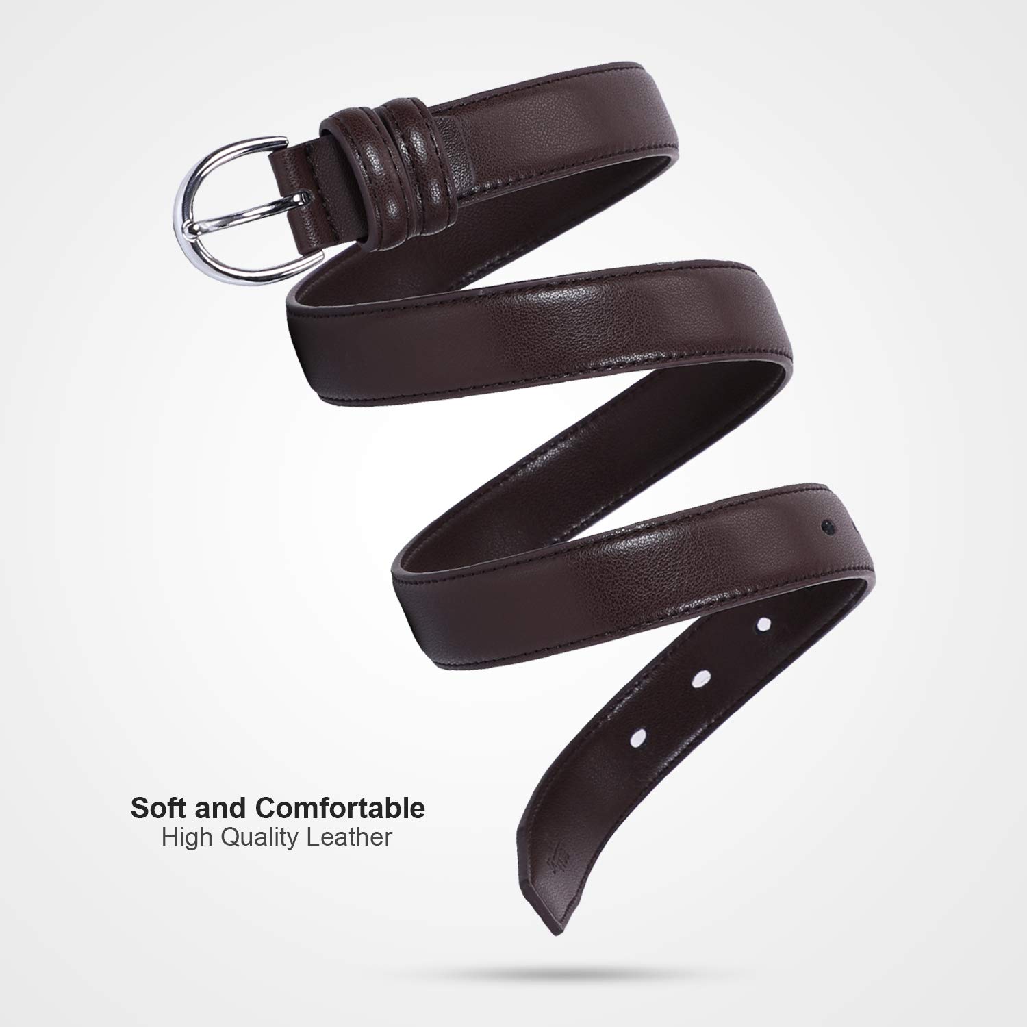 WERFORU Women Leather Belt Skinny Dress Belt for Jeans Pants with Silver Buckle