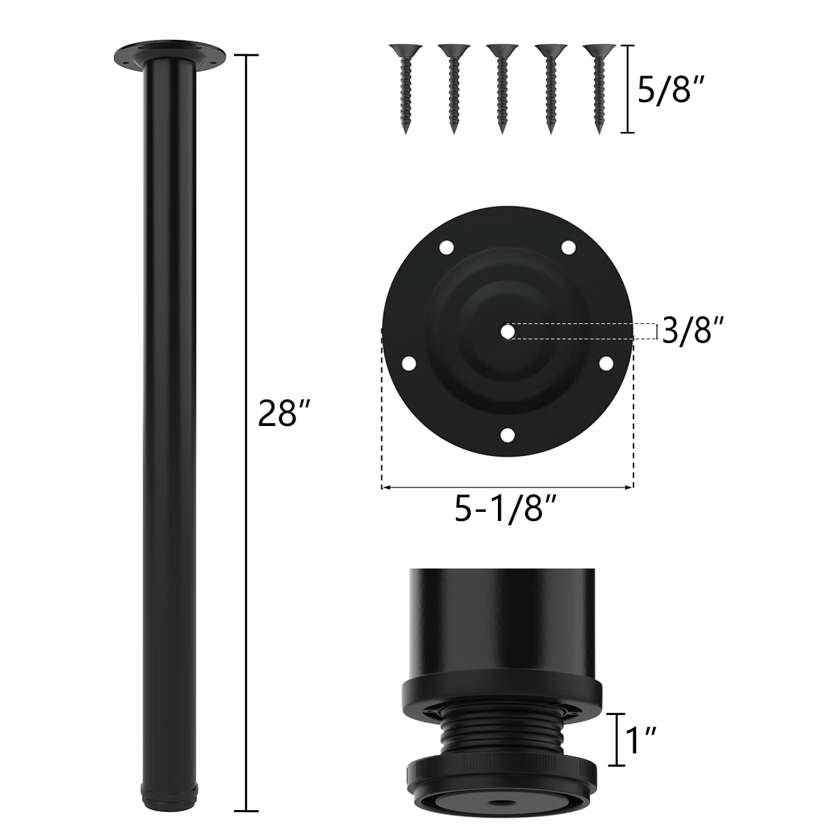 WINSOON 28 Inch Adjustable Metal Table Legs Heavy Duty Durable Office Furniture Legs Kitchen Dinner Desk Legs Set of 4, Black