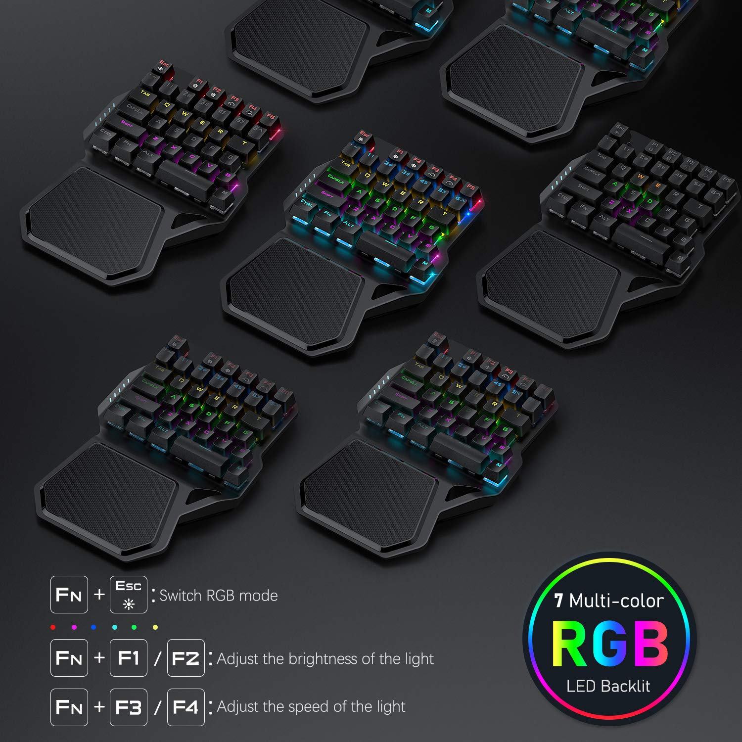 Vivefox One Handed Mechanical Backlit Gaming Keyboard and Mouse Adapter for PS4 PS3 Xbox One N-Switch Window PC Game Console Support Call of Duty Modern Warfare Overwatch PUBG Fortnite COD