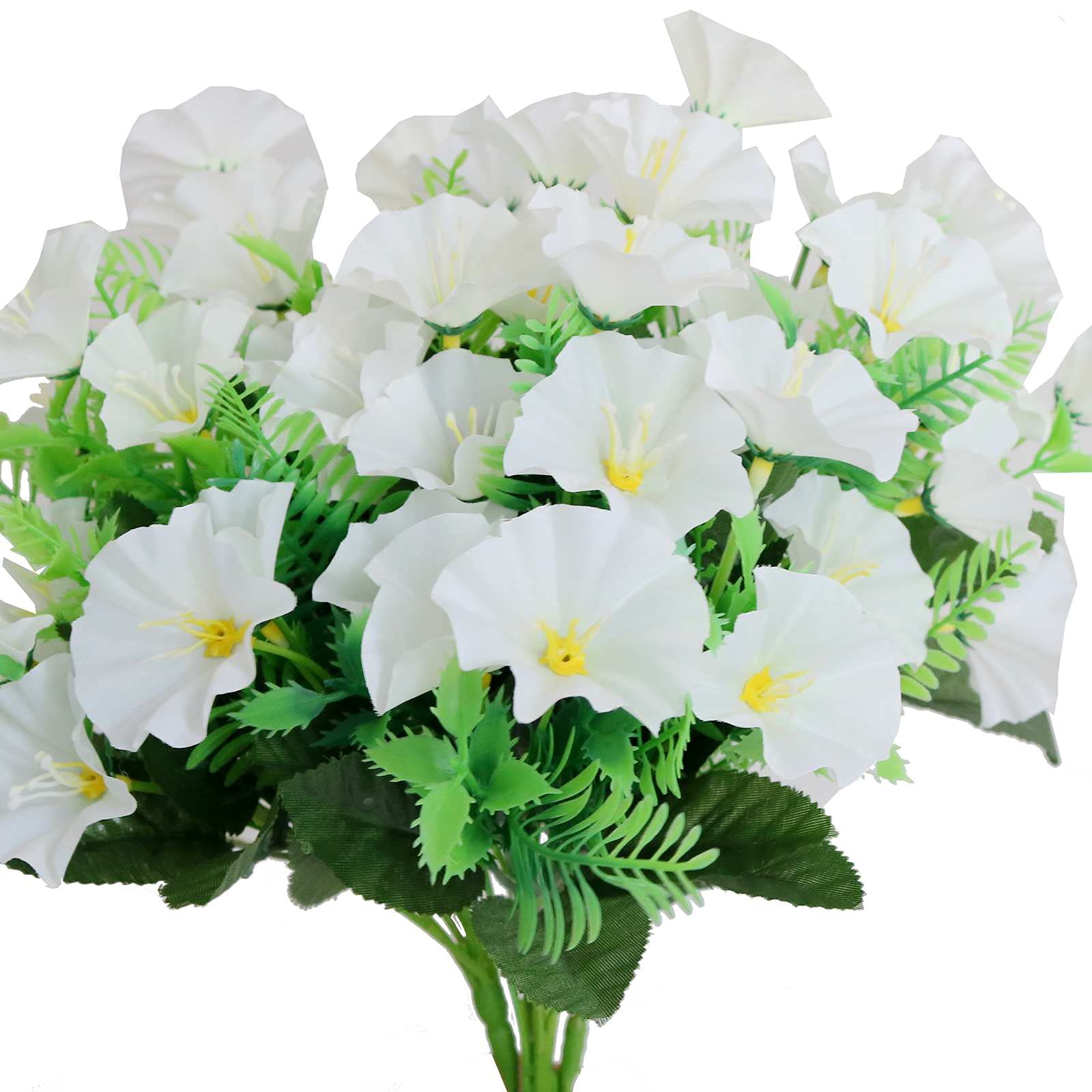 Xilyya 5PCS Mini Silk Flower Artificial Petunia Flowers Bush for Wedding Home Office Garden Decor (White)