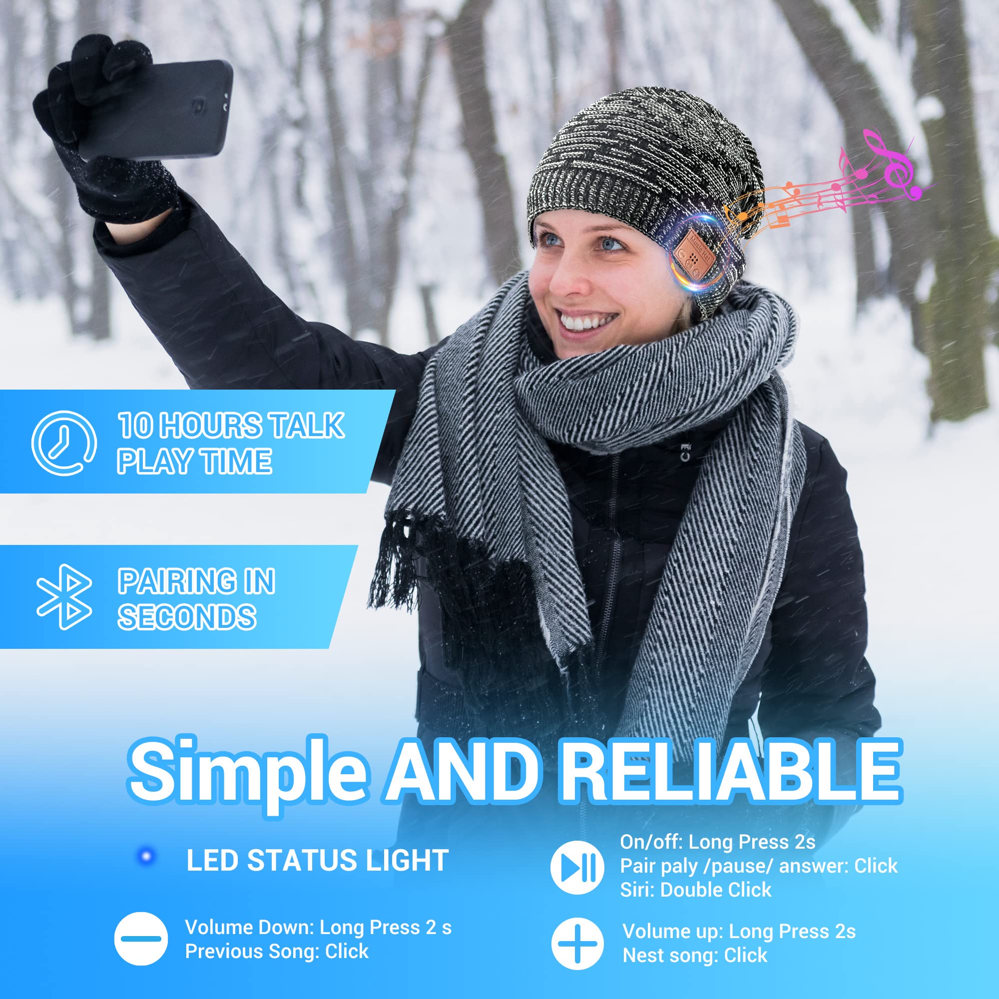 TOUCH TWO Beanie with Bluetooth Headphone Music Hat Breathable Knitted Cap for Outdoor Sports Christmas Tech Gifts Grey