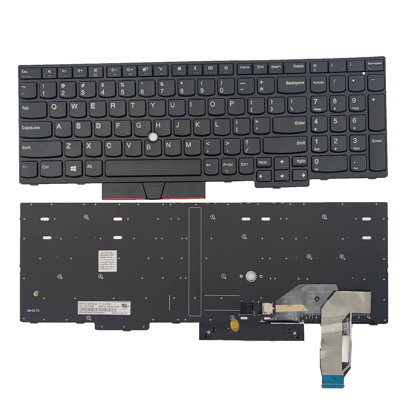 yhfshop Laptop Replacement US Layout Keyboard for Lenovo ThinkPad E580 E585 E590 L580 P52 P53 P73 T590οΌWithout Red PointerοΌ