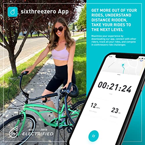 sixthreezero Around The Block Women's Electric Bike, 7 Speed Beach Cruiser eBike Bicycle with Rear Rack, 250 Watt Motor, 26 Inch Wheels, Mint Green