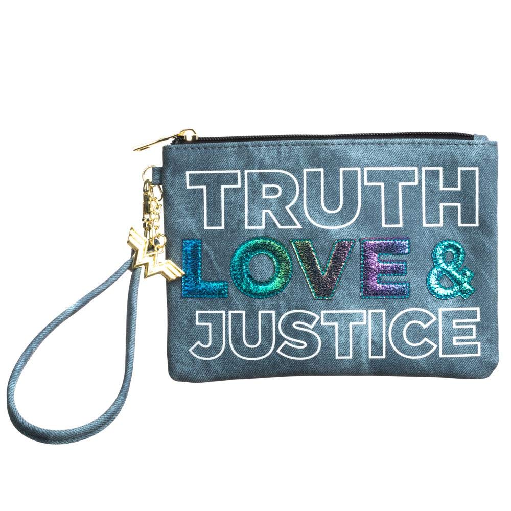 Truth Love & Justice Wonder Woman Superhero Denim Clutch