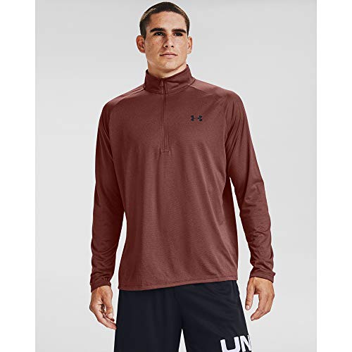 Under Armour Men's Tech 1/2 Zip Long-Sleeve T-Shirt , Cinna Red (688)/Black , Medium