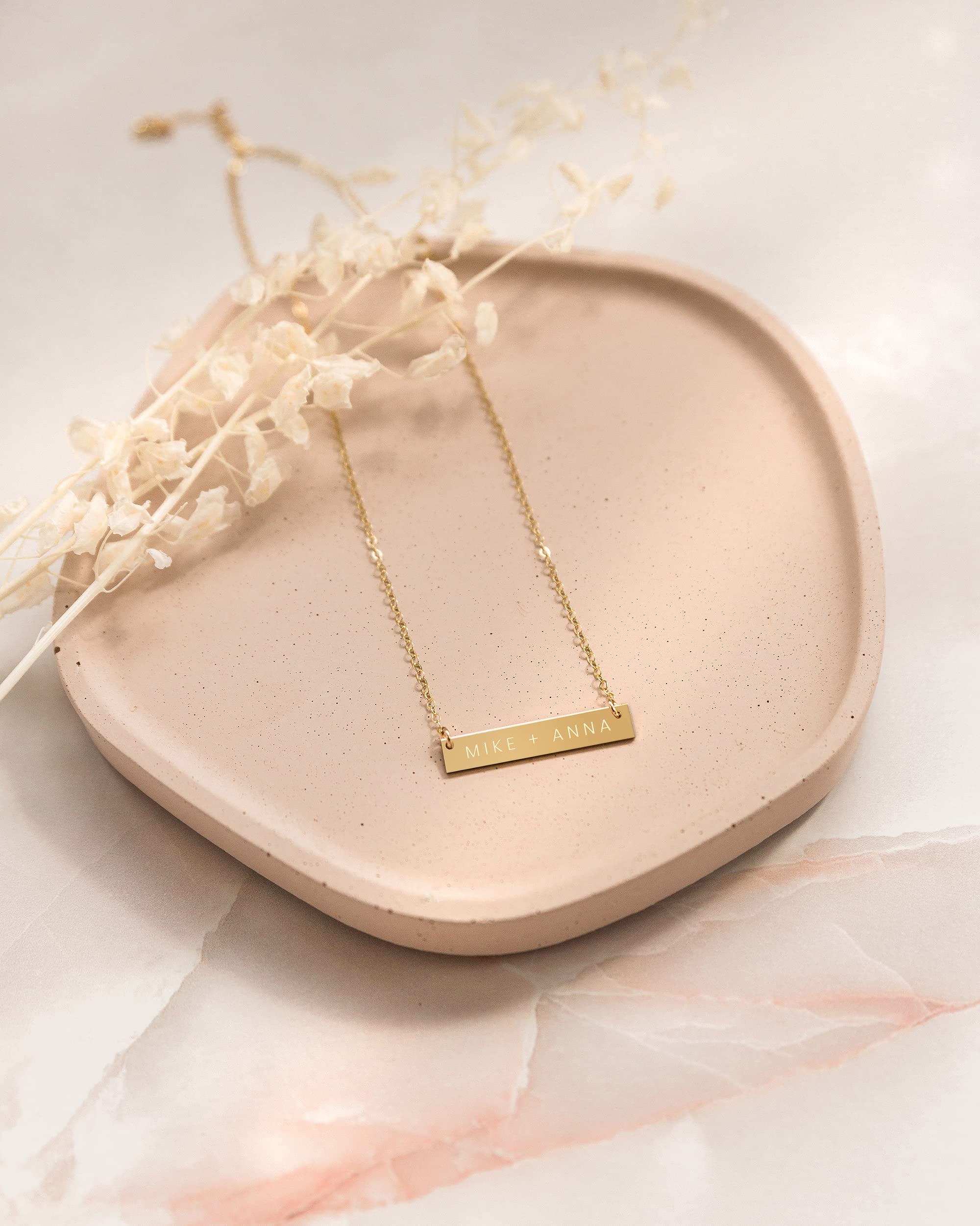 Zen & Zuri Personalized Modern Couple Names Gold Filled Bar Necklace, Wedding, Valentine's Day, Mother's Day, Anniversary, Dainty, For Her