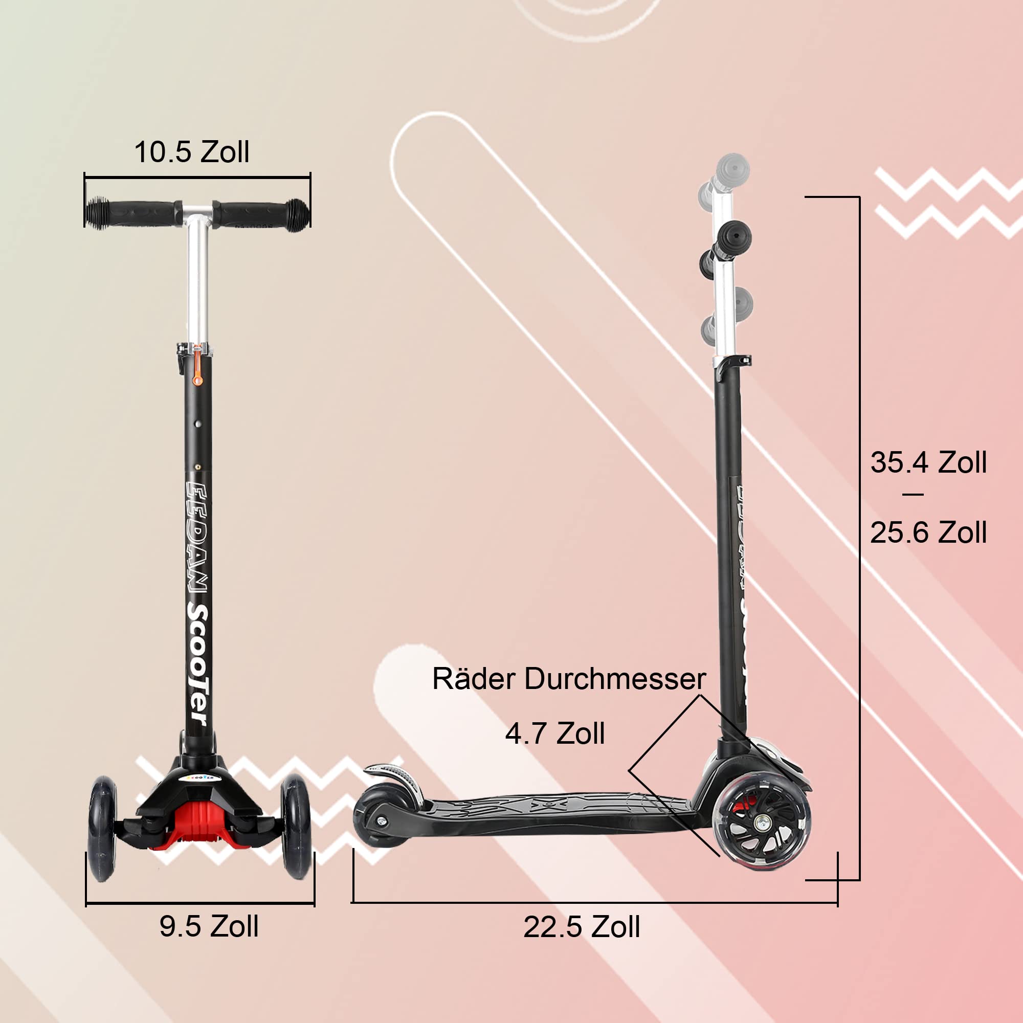Scooter for Kids 3 Wheels scooter Kids Scooter 4 Adjustable Height Lean to Steer Extra-Wide Deck Kids Scooter with LED Light Up Wheels Toddlers Girls & Boys from 3 to 12 Year-OldLearn to Steer