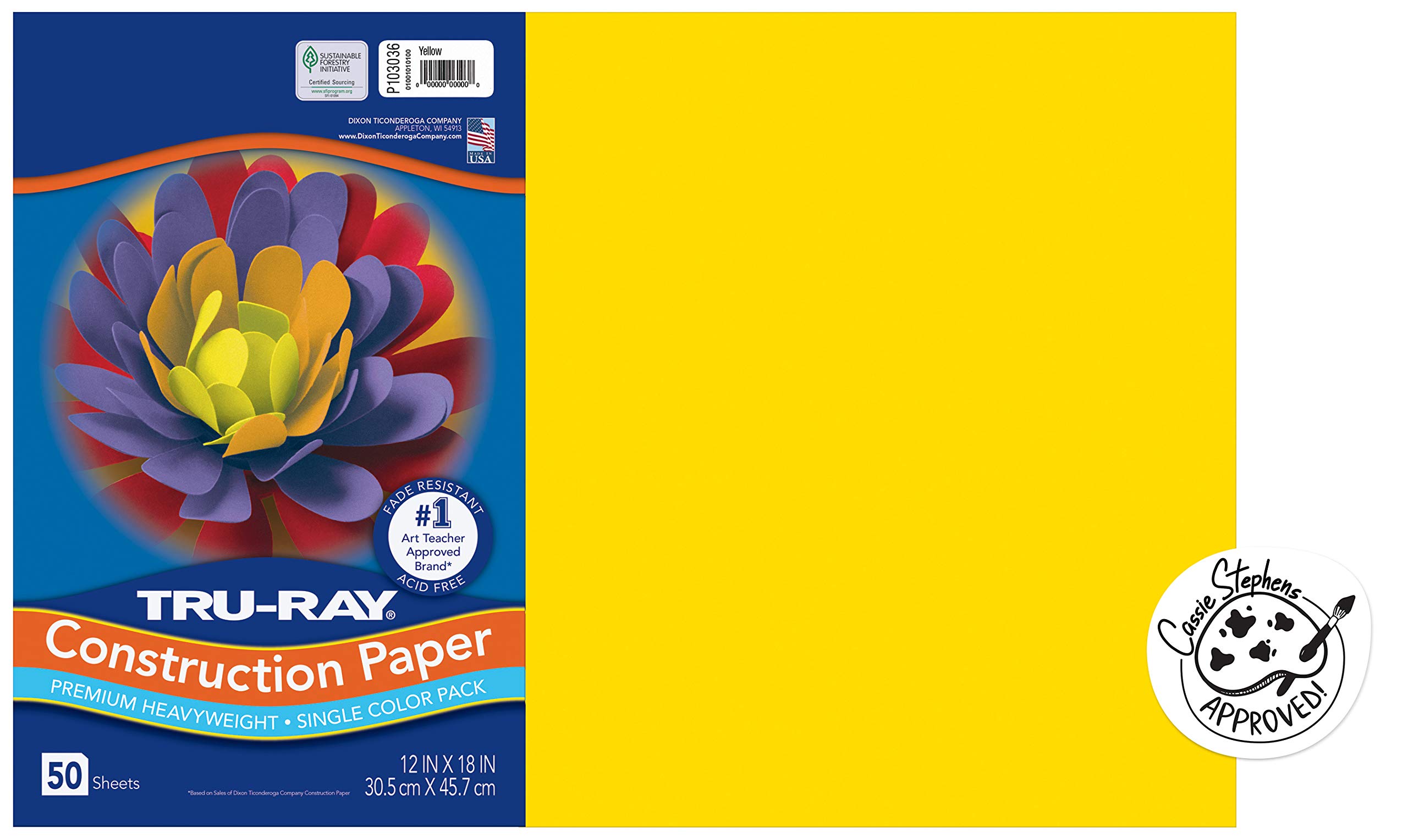 Tru-Ray Construction Paper, 50% Recycled, 12" x 18", Orange, Pack of 50 & Heavyweight Construction Paper, Yellow, 12" x 18", 50 Sheets