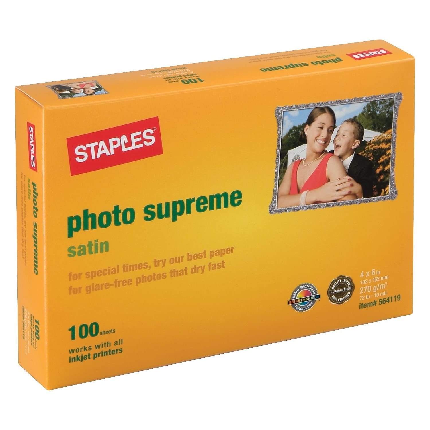 Staples 564119 Photo Supreme Paper 4-Inch X 6-Inch Satin 100/Pack