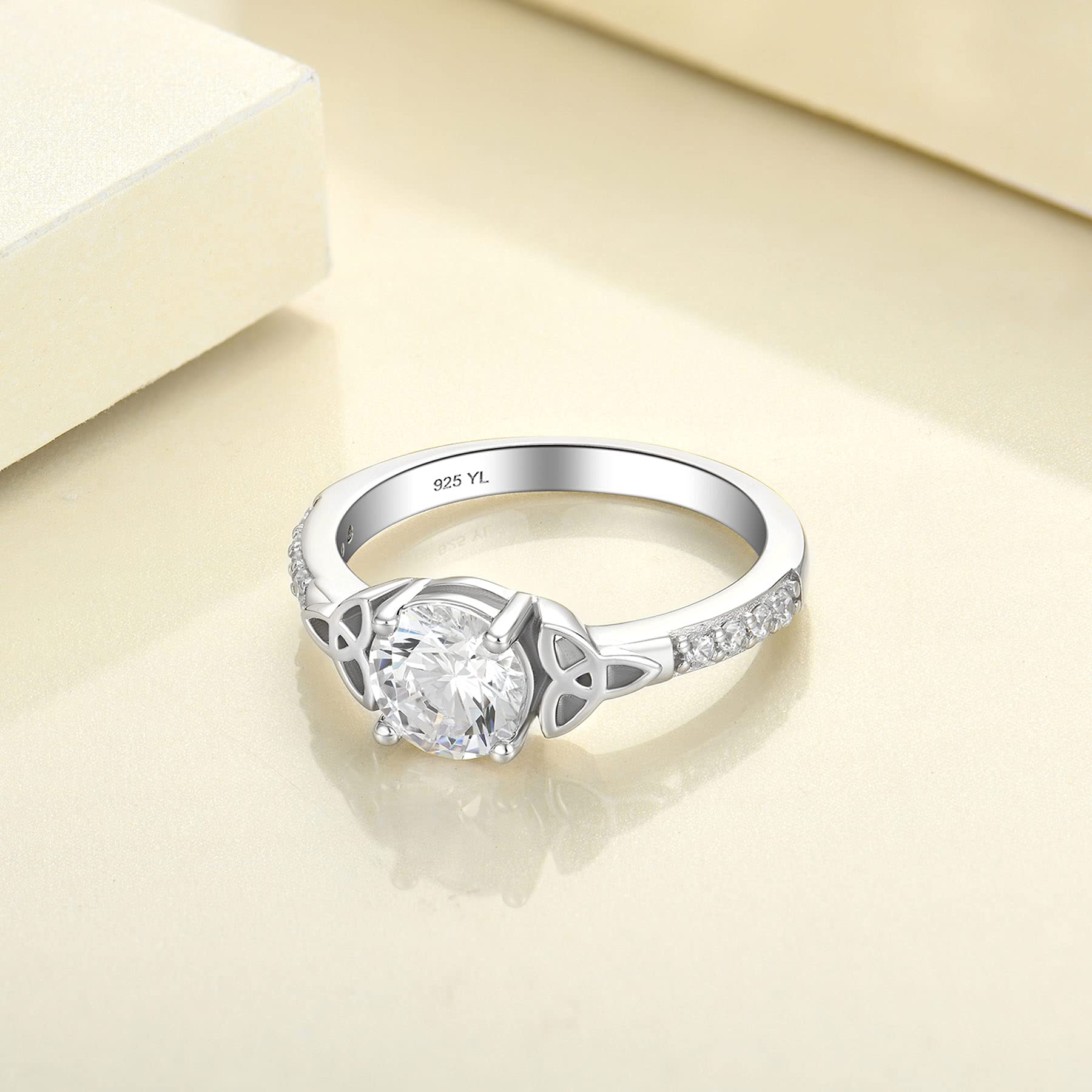 YL Celtic Knot Rings for Women 925 Sterling Silver Cubic Zirconia Statement Rings-size7