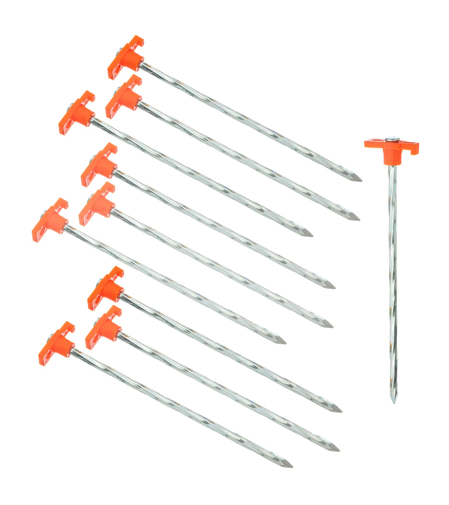SE 10ā Metal Twisted Tent Pegs with Orange Plastic Stoppers (10-Pack) - 909NRC-T10