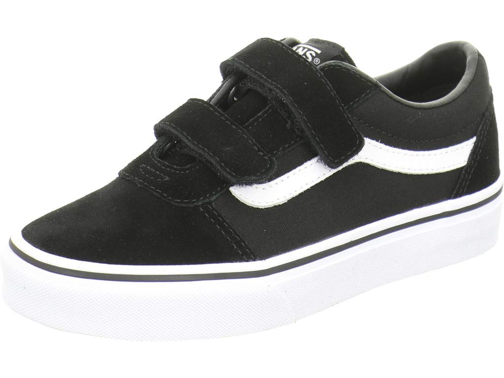 Vans Boy's Ward V-Velcro Trainers Sneaker, Black Suede Canvas Black White Iju, 28