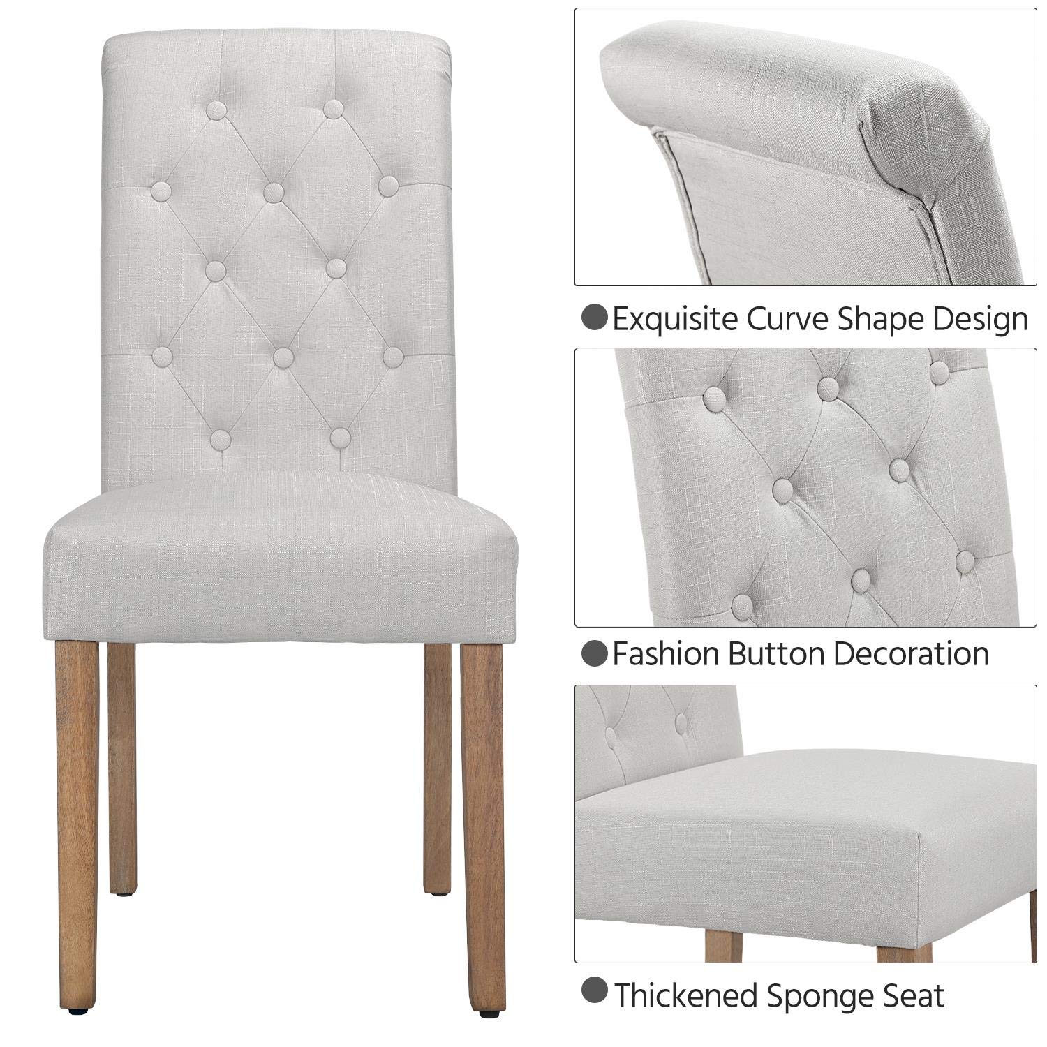Yaheetech Solid Wood Dining Chairs Button Tufted Parsons Diner Chair Upholstered Fabric Dining Room Chairs Kitchen Chairs Set of 6, Beige