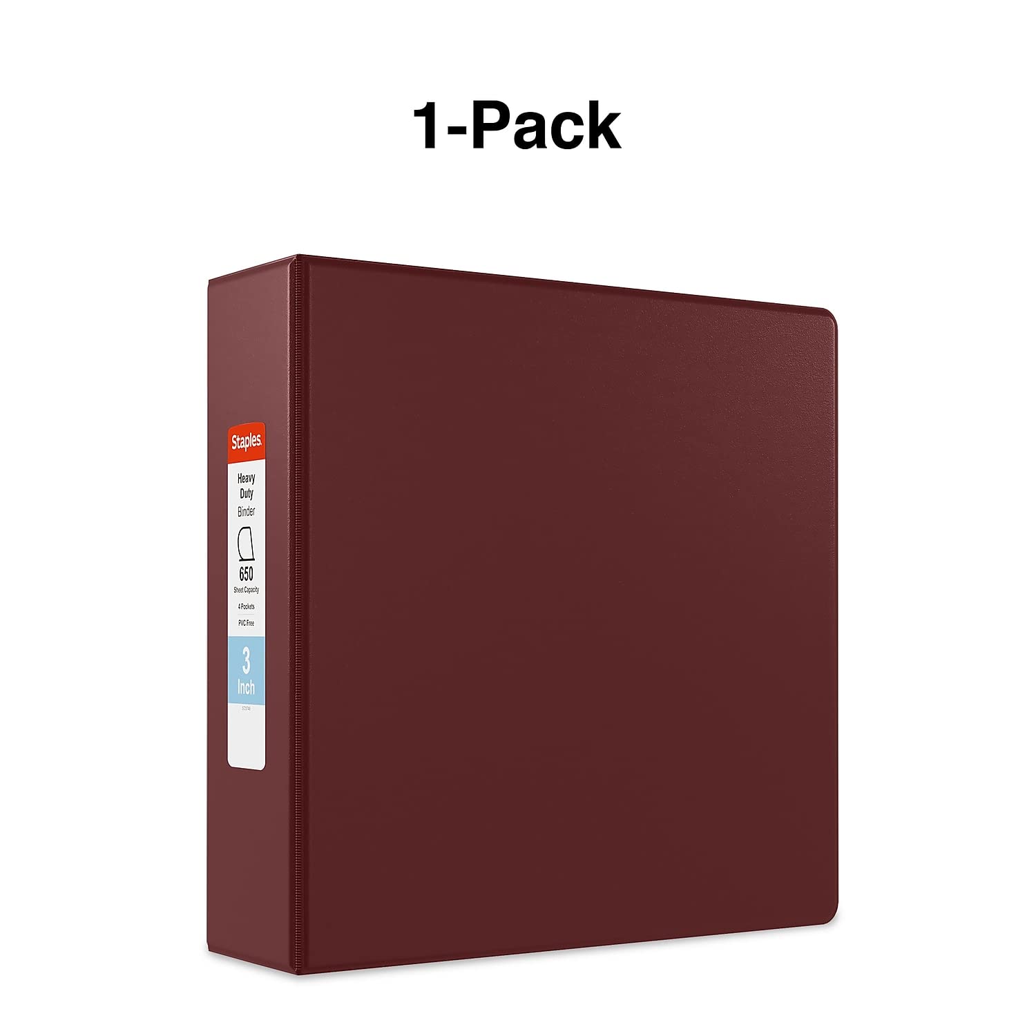 Staples 976019 3-Inch Staples Heavy-Duty Binder with D-Rings Maroon