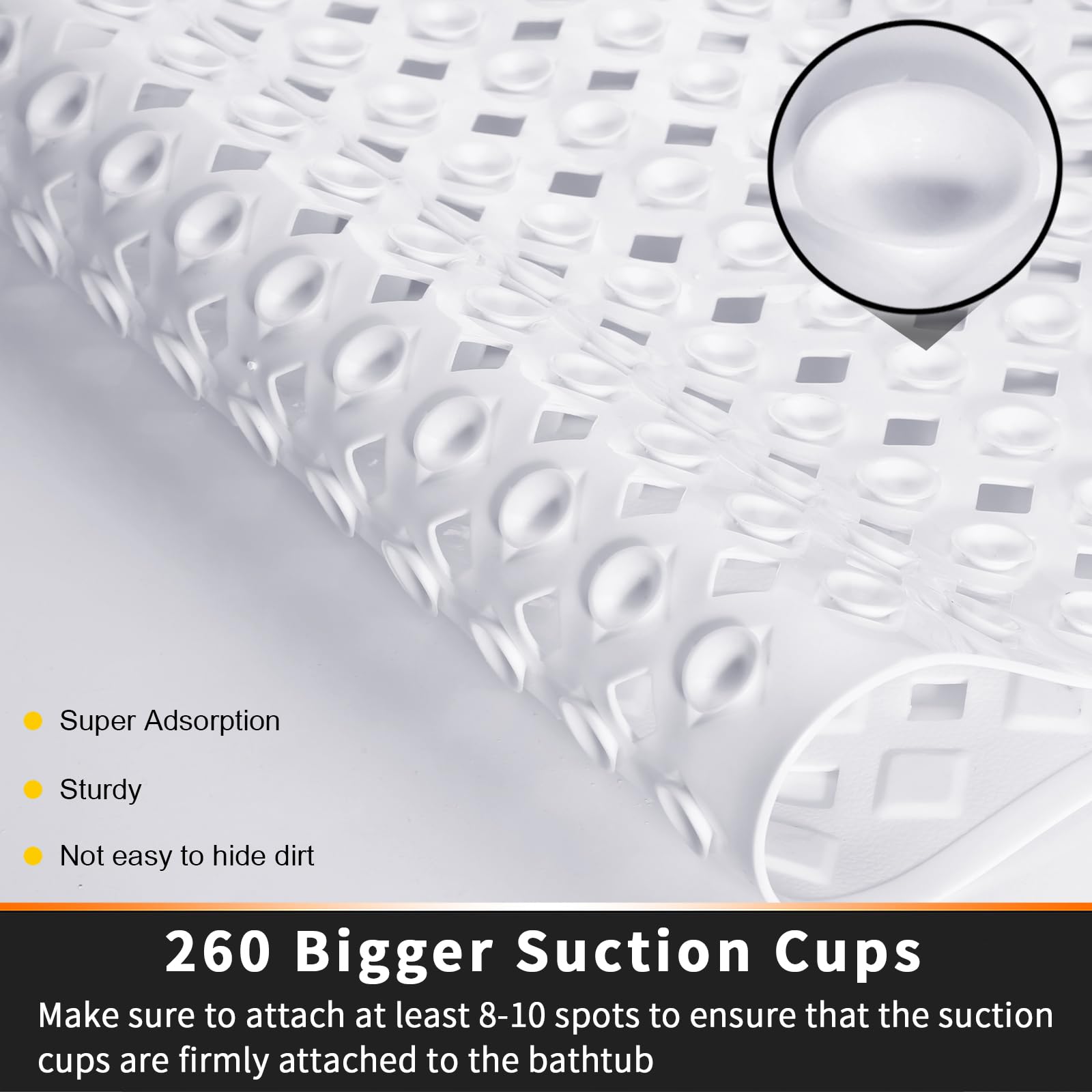 Yimobra Original Non Slip Bathtub Mats, Shower Bath Mat for Tub with Suction Cups and Drain Holes, Machine Washable, BPA, Latex, Phthalate Free, 34.5 x 15.5 Inches, White