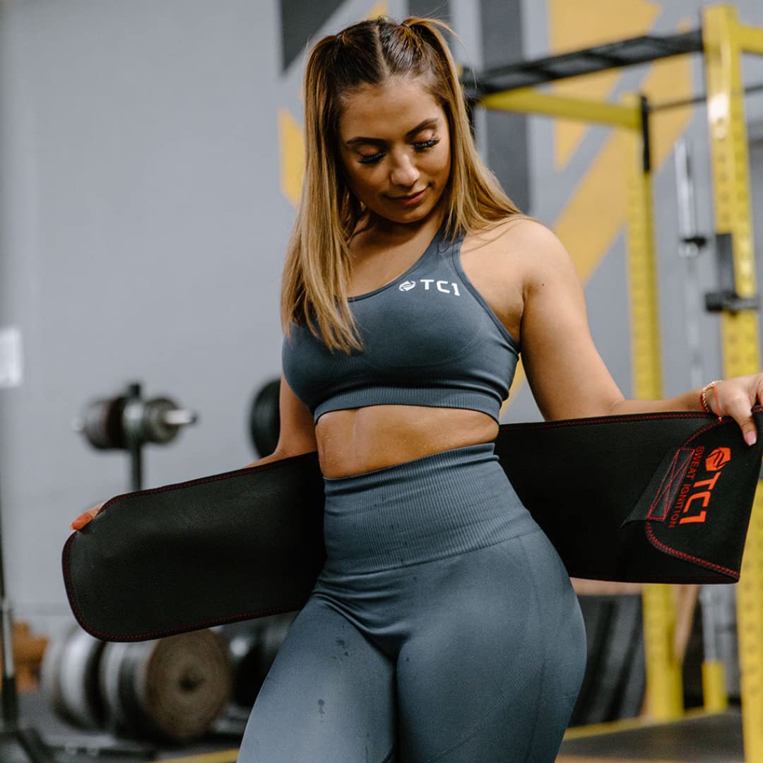 TC1 Sweat More Bundle includes Sweat Belt and TC1 Topical Sweat Gel Workout Enhancer with Capsaicin Black