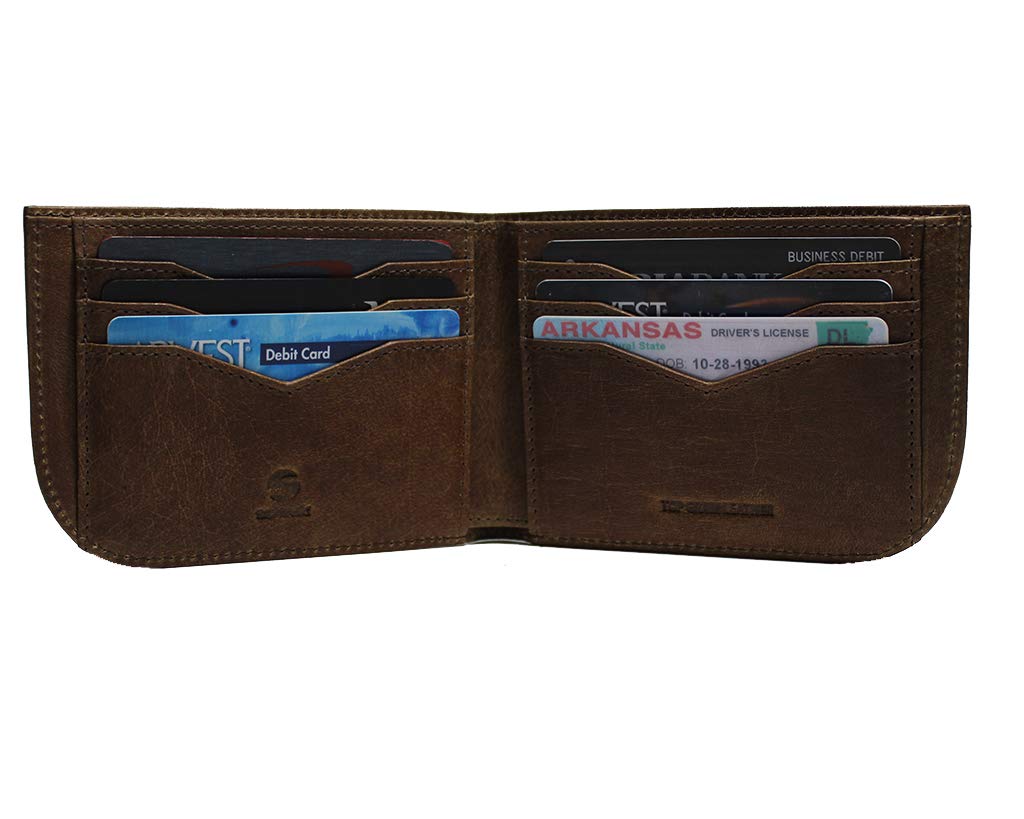 SALTREK Slim Front Pocket Wallet, Rugged Brown | RFID Blocking | Minimalist Leather Billfold