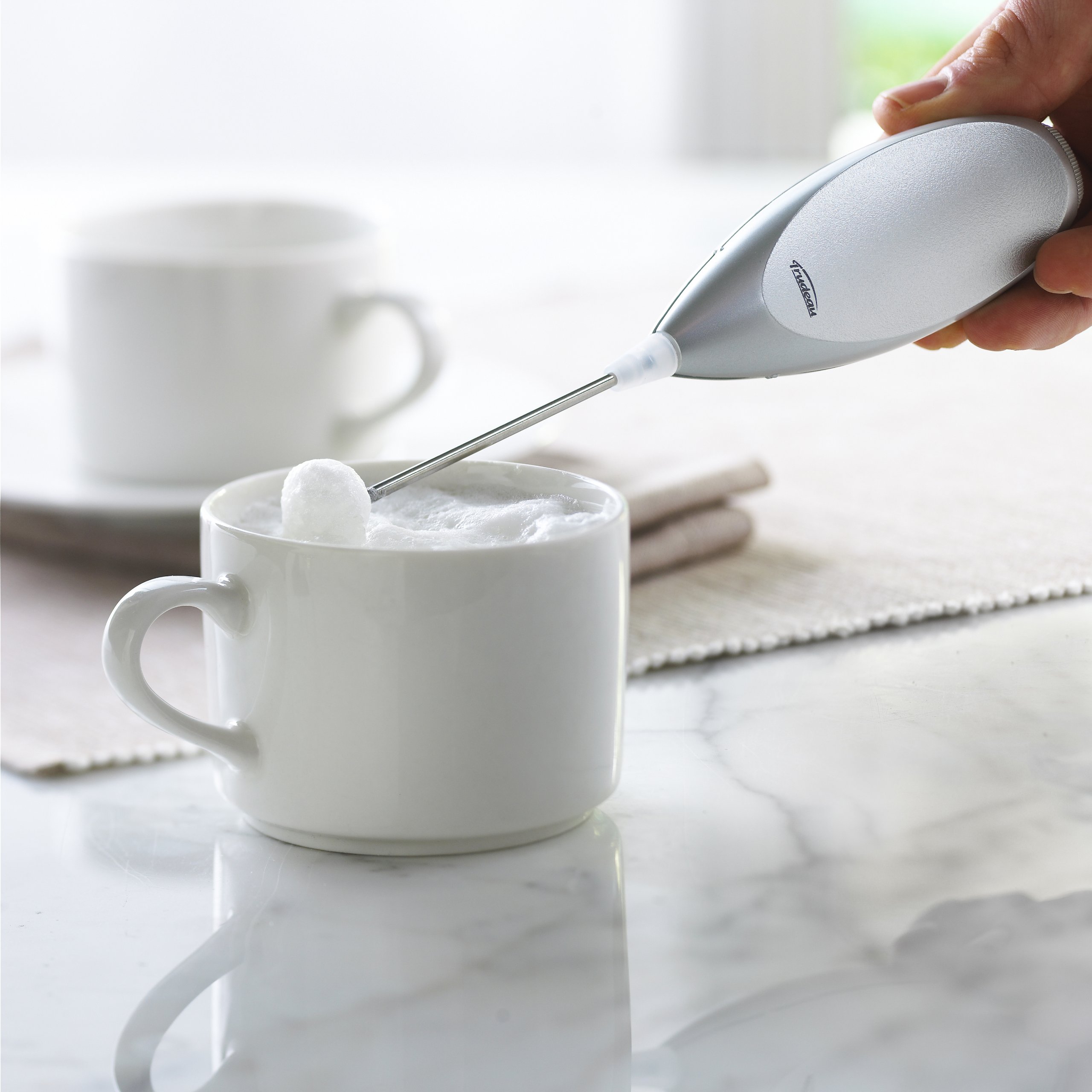 Trudeau Battery Milk Frother,Silver/White,9.5 inch
