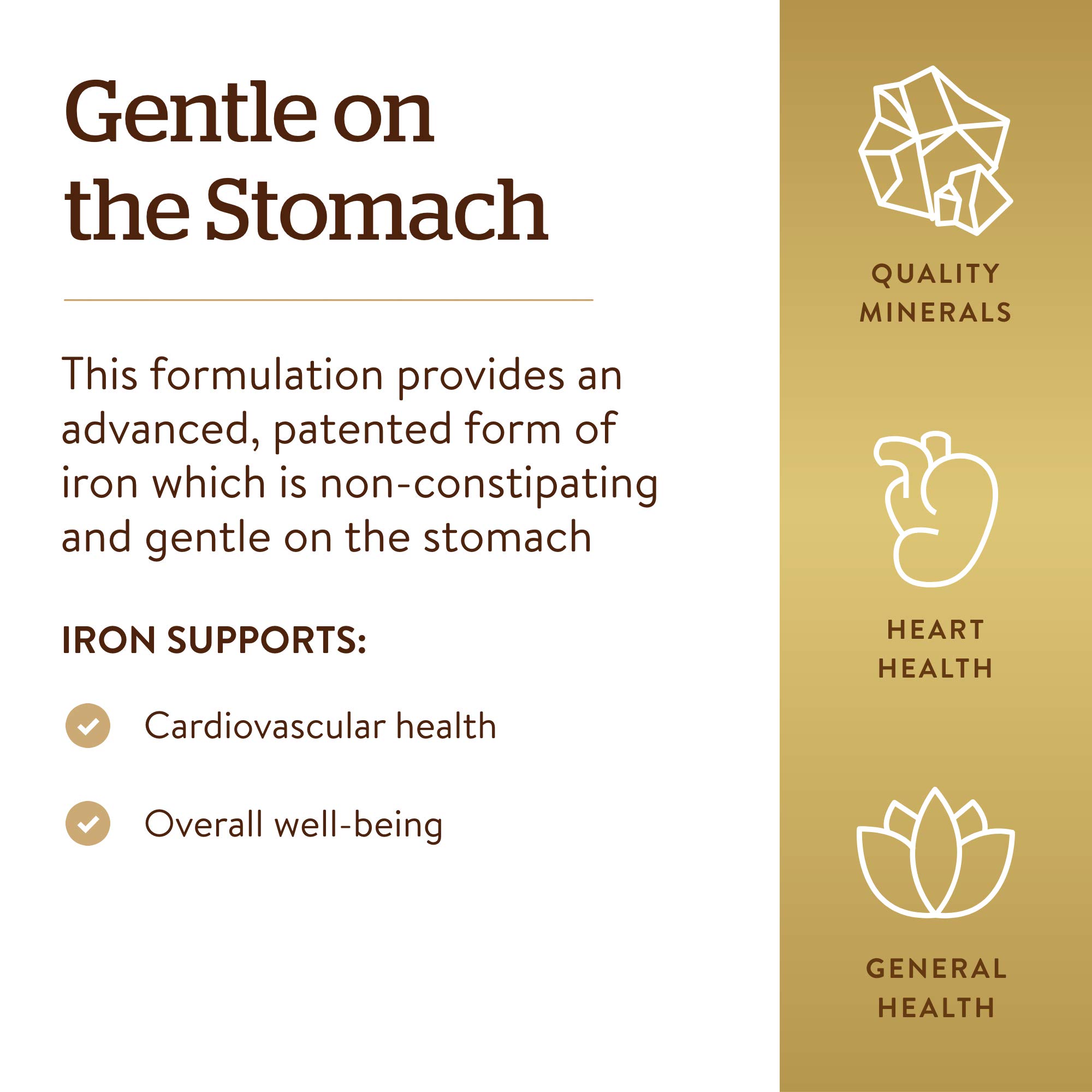 Solgar Gentle Iron (Iron Bisglycinate) 25 mg - 180 Vegetable Capsules - Non-Constipating, Gentle on Your Stomach - Non-GMO, Gluten Free - 180 Servings