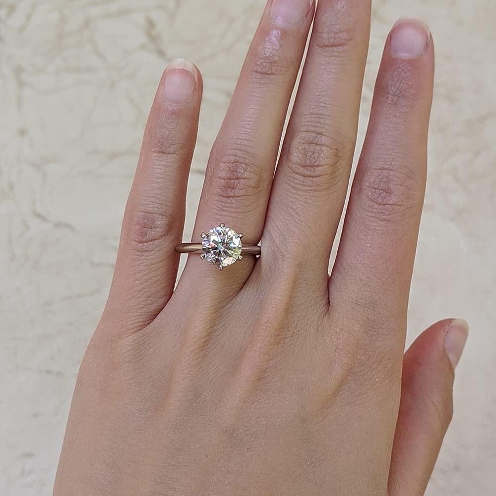 TwoBirch 3 Carat Moissanite Solitaire Engagement Ring in Platinum Plated Silver (Certified, 9 MM) SIZE 8