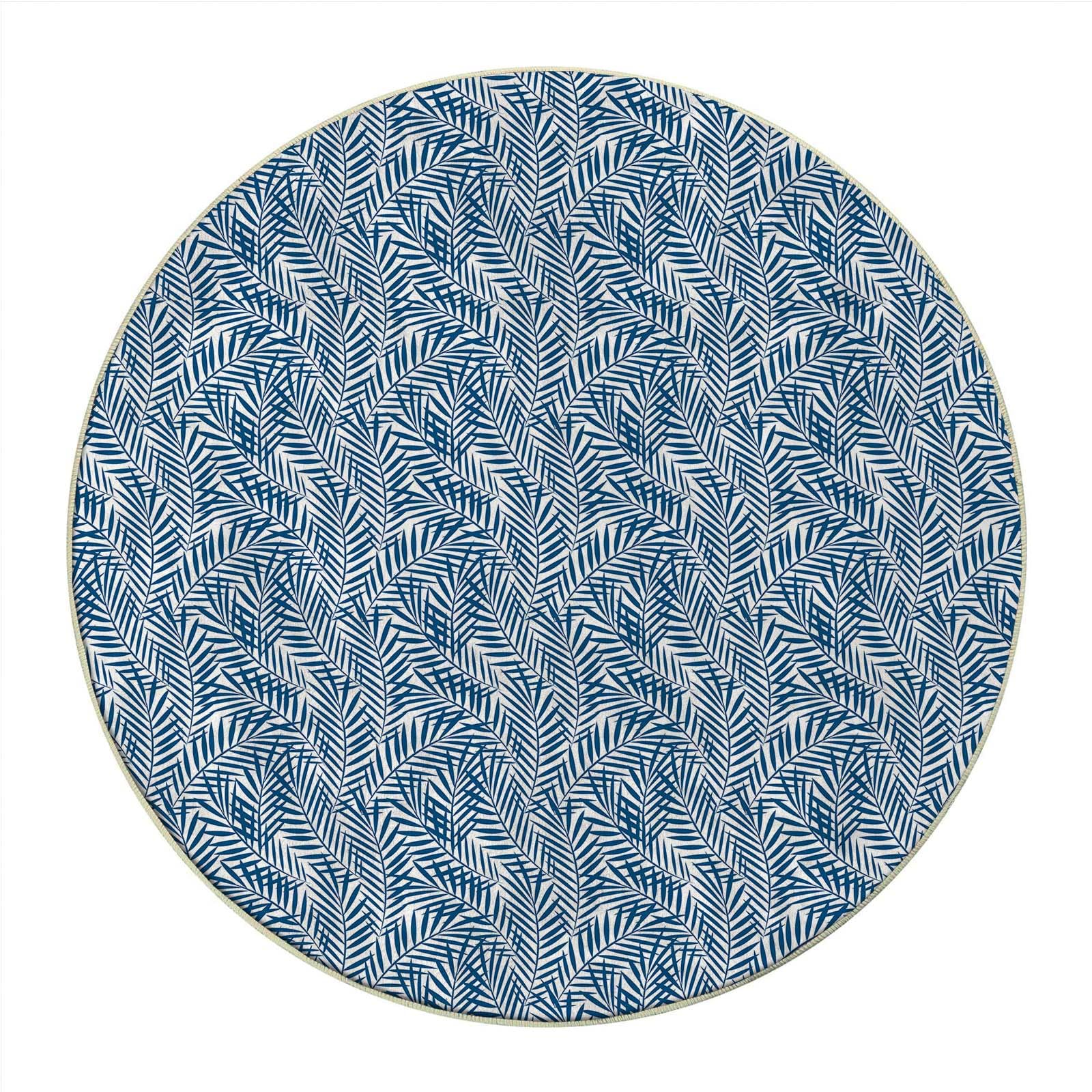 Round Chair Mat for Carpet Navy Blue Hard Floor Mat for Desk Blue White Non-Slip Floor Mats Office Rug Floor Protectors 4 FT