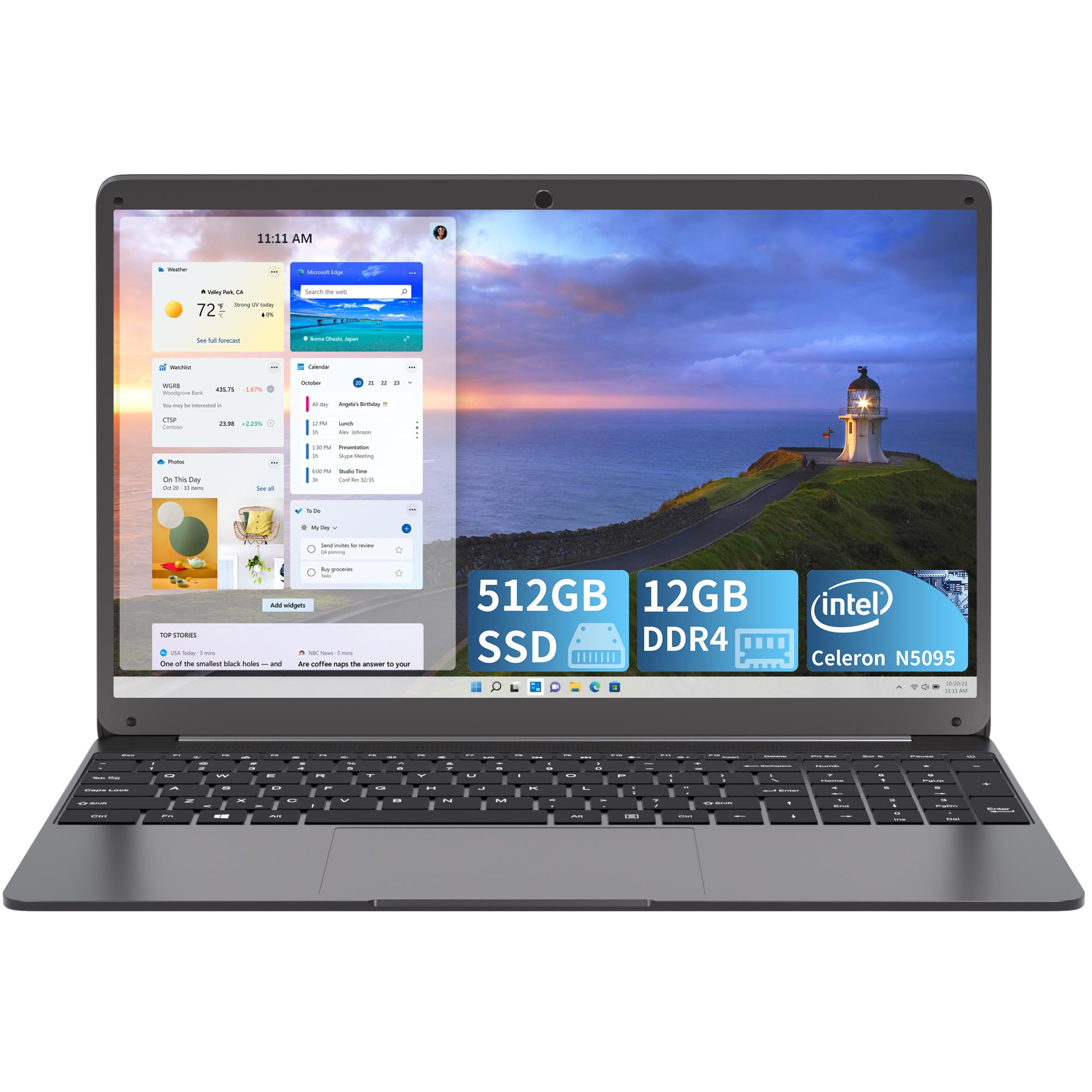 SGIN Laptop with 12GB RAM 512GB SSD, 15.6 Inch IPS FHD Display Laptops Computer, Celeron N5095 Quad Core Processor, 1920 * 1080, Dual Band WIFI, Bluetooth 4.2, Mini HDMI, 512GB TF Card Expansion