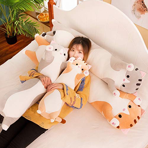 SNOWOLF Cat Soft Pillow Plush Long Throw Sleeping Pillow Cotton Kitten Pillow Cuddly Stuffed Cute Plush Doll Toy Gift for Kids Girlfriend (Yellow, 50cm/19.68Inch)