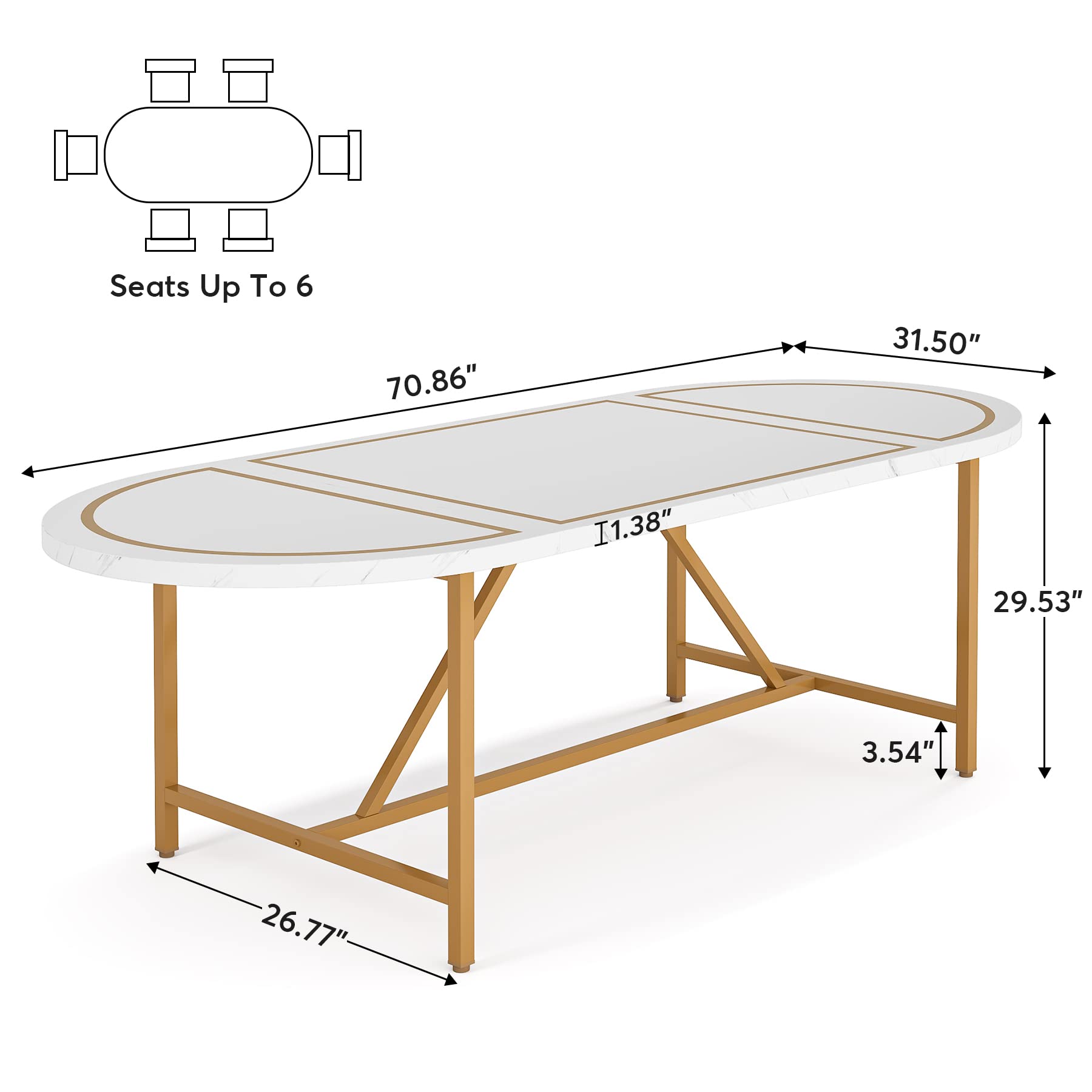 Tribesigns 6FT Conference Table, 70.8”W X 31.5”D Oval Shaped Meeting Room Table, Modern Gold White Seminar Table for Office Meeting Conference Room