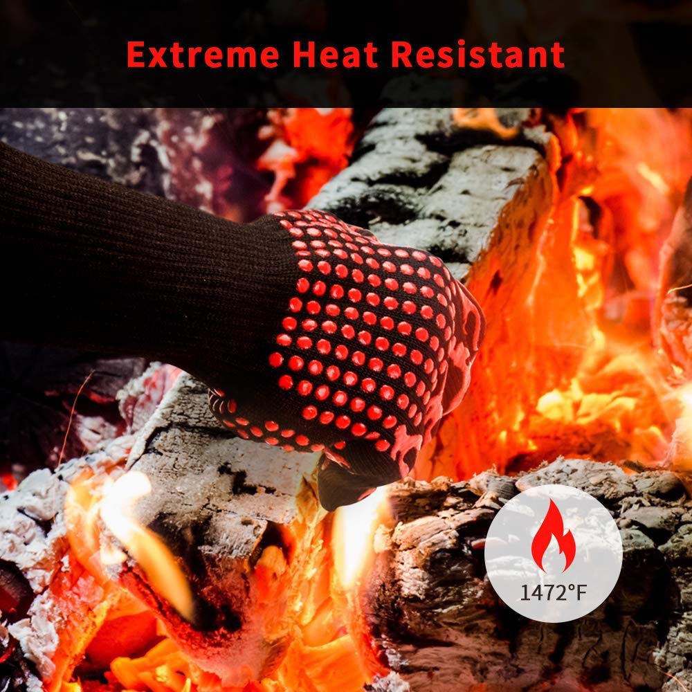 Wetest Premium 1 Pair Extreme Heat Resistant Oven Gloves for Cooking Gloves for BBQ, Grilling, Baking, Red
