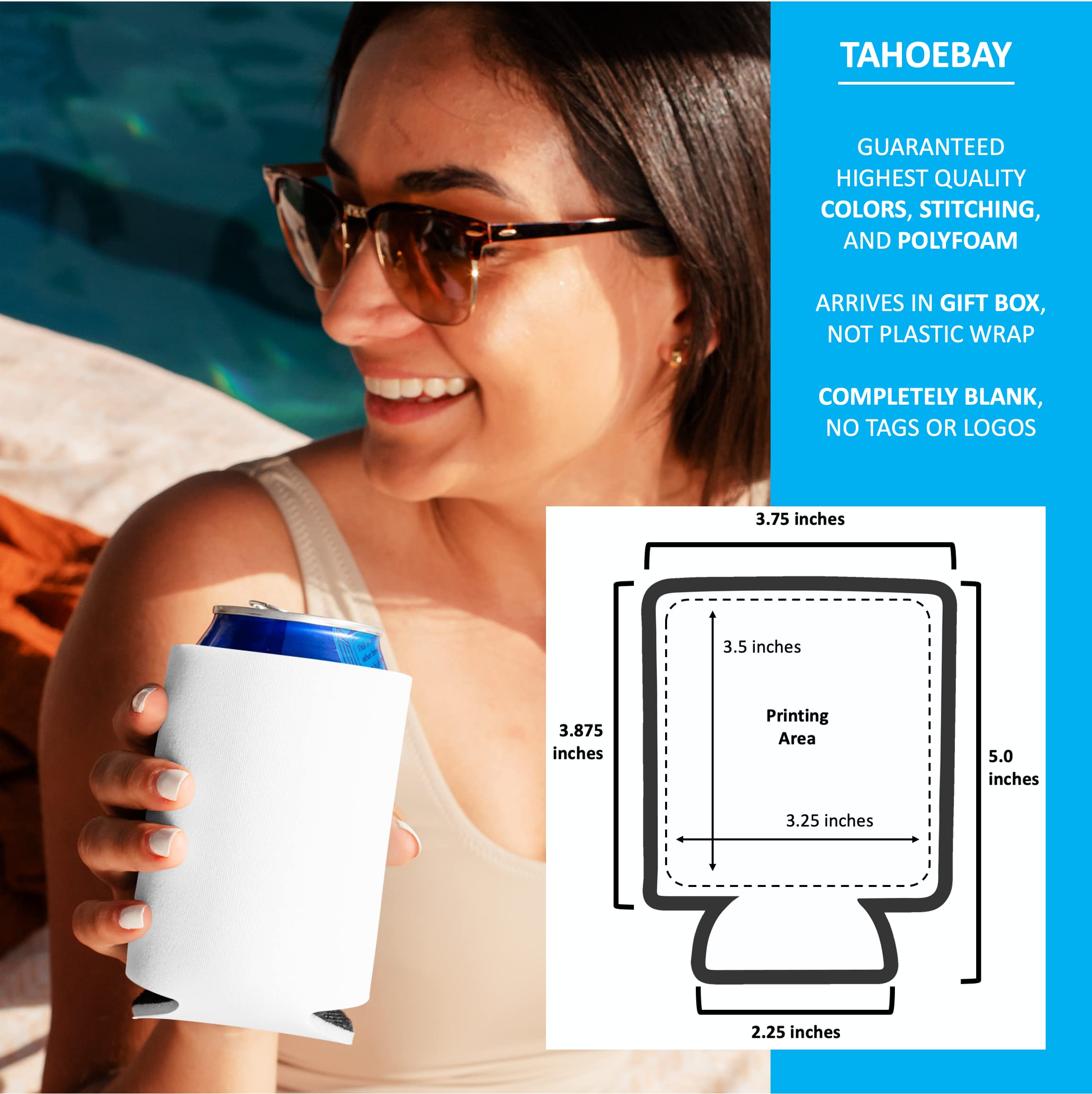 TahoeBay Bulk Can Coolers (250-Pack) Blank Foam Beer Sleeves - Insulated Regular Size Cold Soda Drink Holder Pack - Sublimation Beverage Sleeve Insulators Set for Standard 12oz Cans (White)