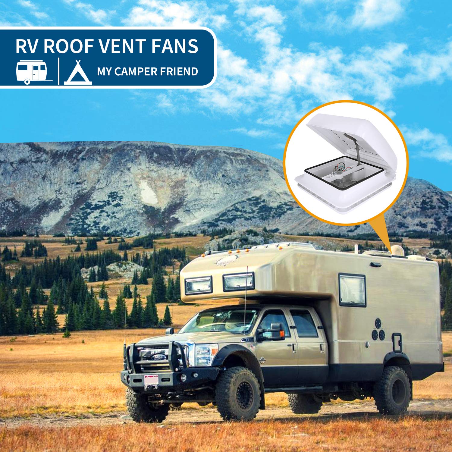 RV Roof Vent Fan Camper Skylights Ventilation Cover with Reversible Airflow Fan Net Manual Lift Dome Lid Heavy Duty Easy to Install for Trailer Motorhome Windows Opening 11β White