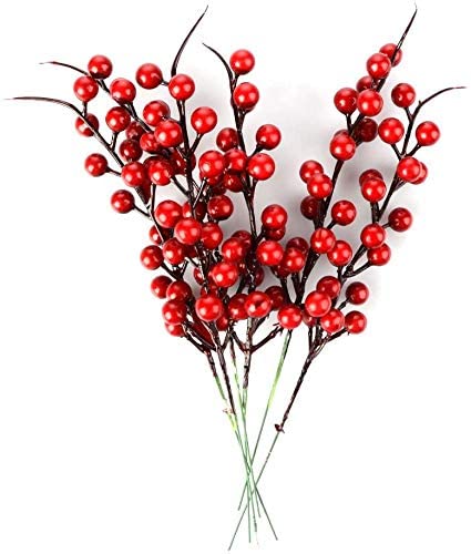 UWIOFF 12 Pack Artificial Red Berry, 10.2" Holly Christmas Berries Stems for Christmas Tree Wreath Decorations, Crafts, Festival Holiday and Home Decor
