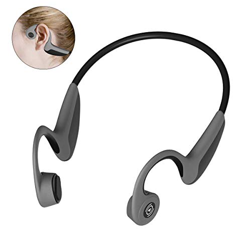 Vibez Bone Conduction Headphones Portable Open Ear Headset Wireless Bluetooth 5.0 Connectivity Sweat Resistant Sports Earphones with Microphone Volume Control for Running Hiking Driving Bicycling Grey