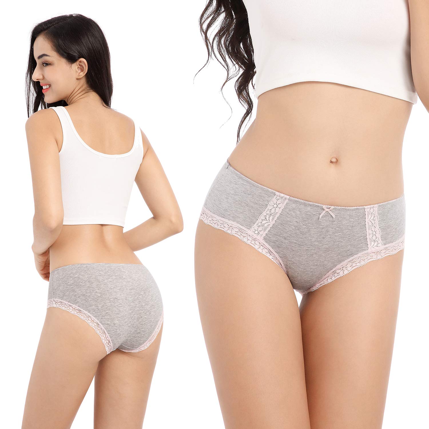 VOOKIIMO Soft Cotton Hipster Panties Womens Underwear (Assorted of Grey F, Small)