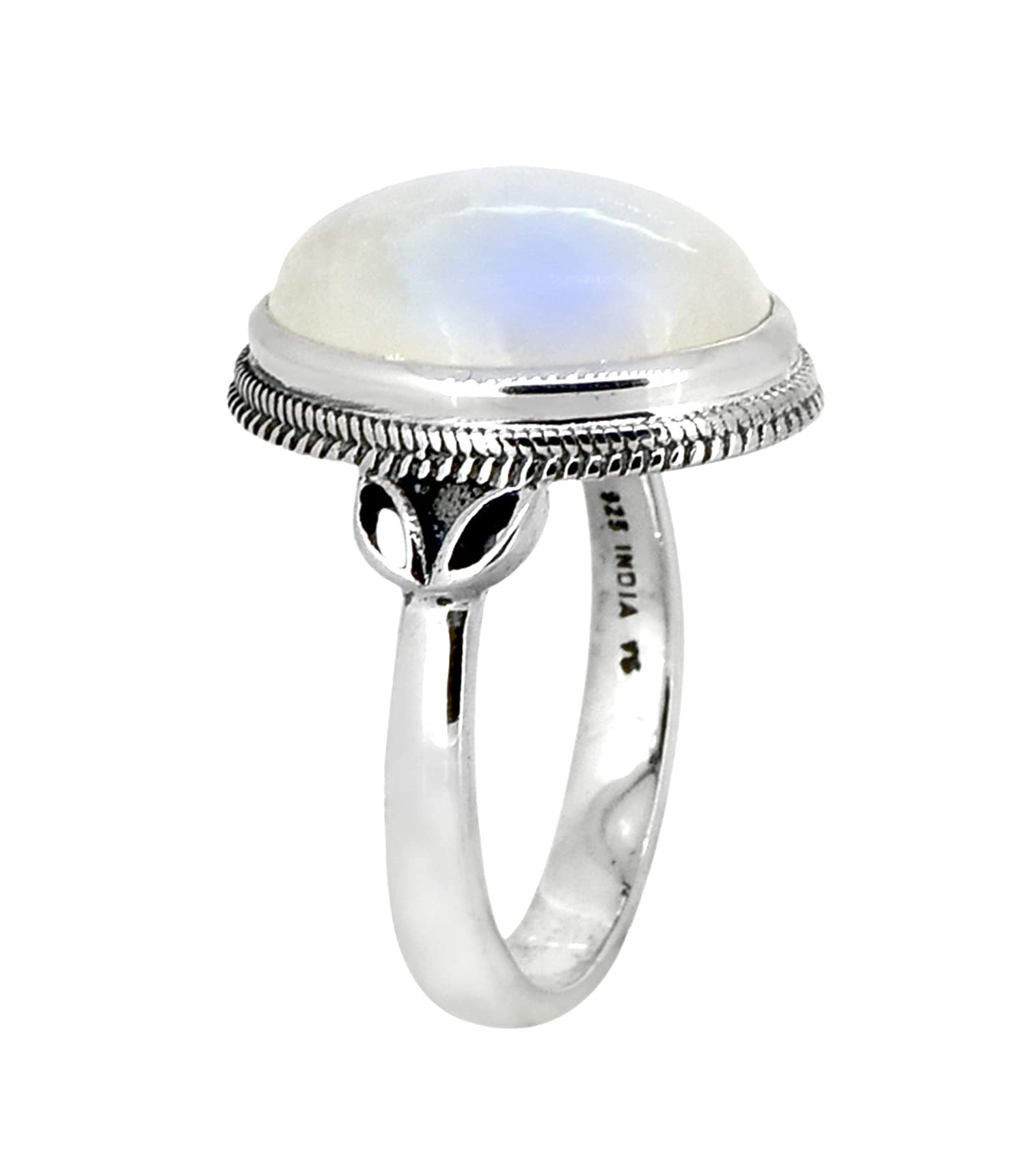 YoTreasure Rainbow Moonstone Solid 925 Sterling Silver Statement Ring Jewelry