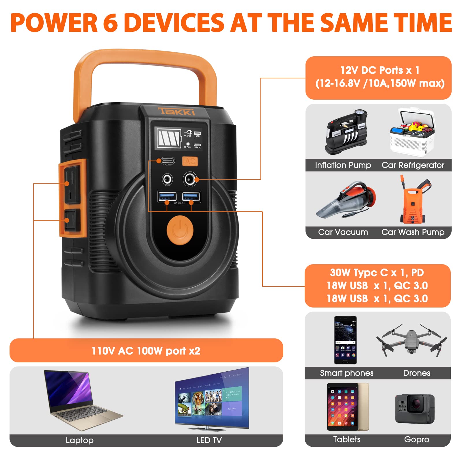 Takki 111Wh Portable Power Station with 30W Solar Panel Included for Camping Outdoor Laptop Emergency