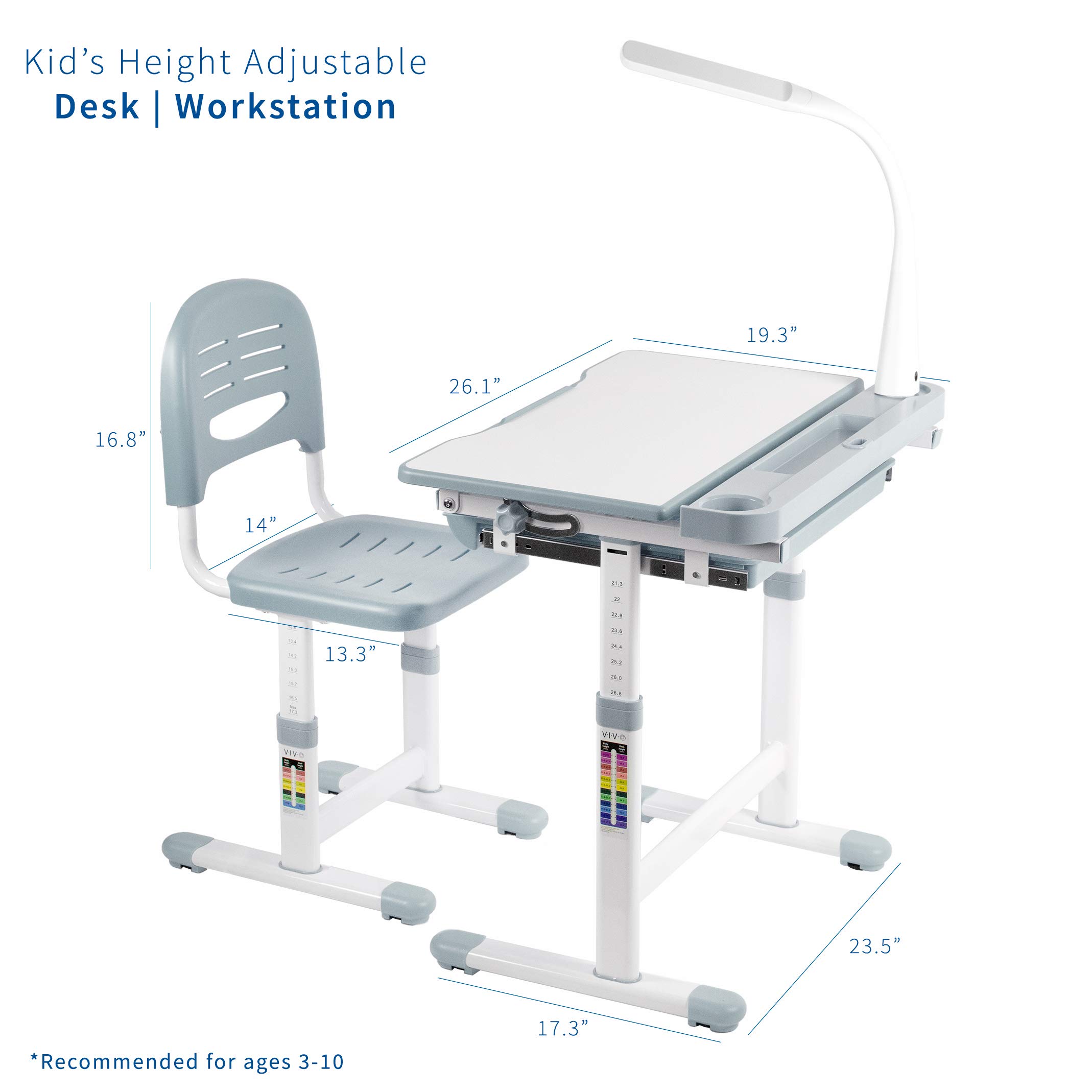 VIVO Gray Height Adjustable Children's Desk and Chair, Kids Interactive Workstation, DESK-V303G