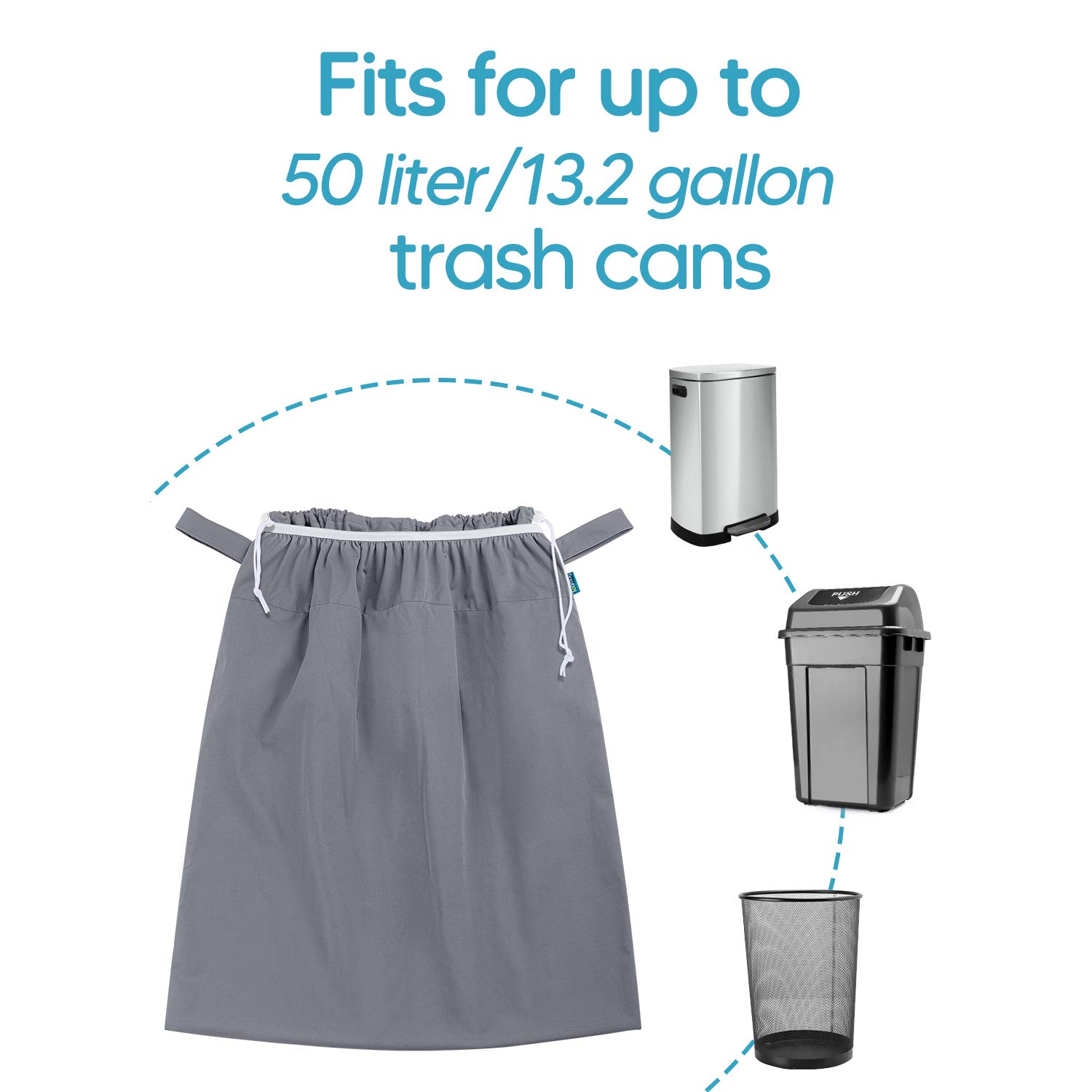 Teamoy 2 Pack Pail Liner for Cloth Diapers, Reusable Diaper Pail Bag with Elastic Band and Drawstring, Fits for 13.2 Gallon Trash Can and Diaper Pails, Gray Arrow + Gray