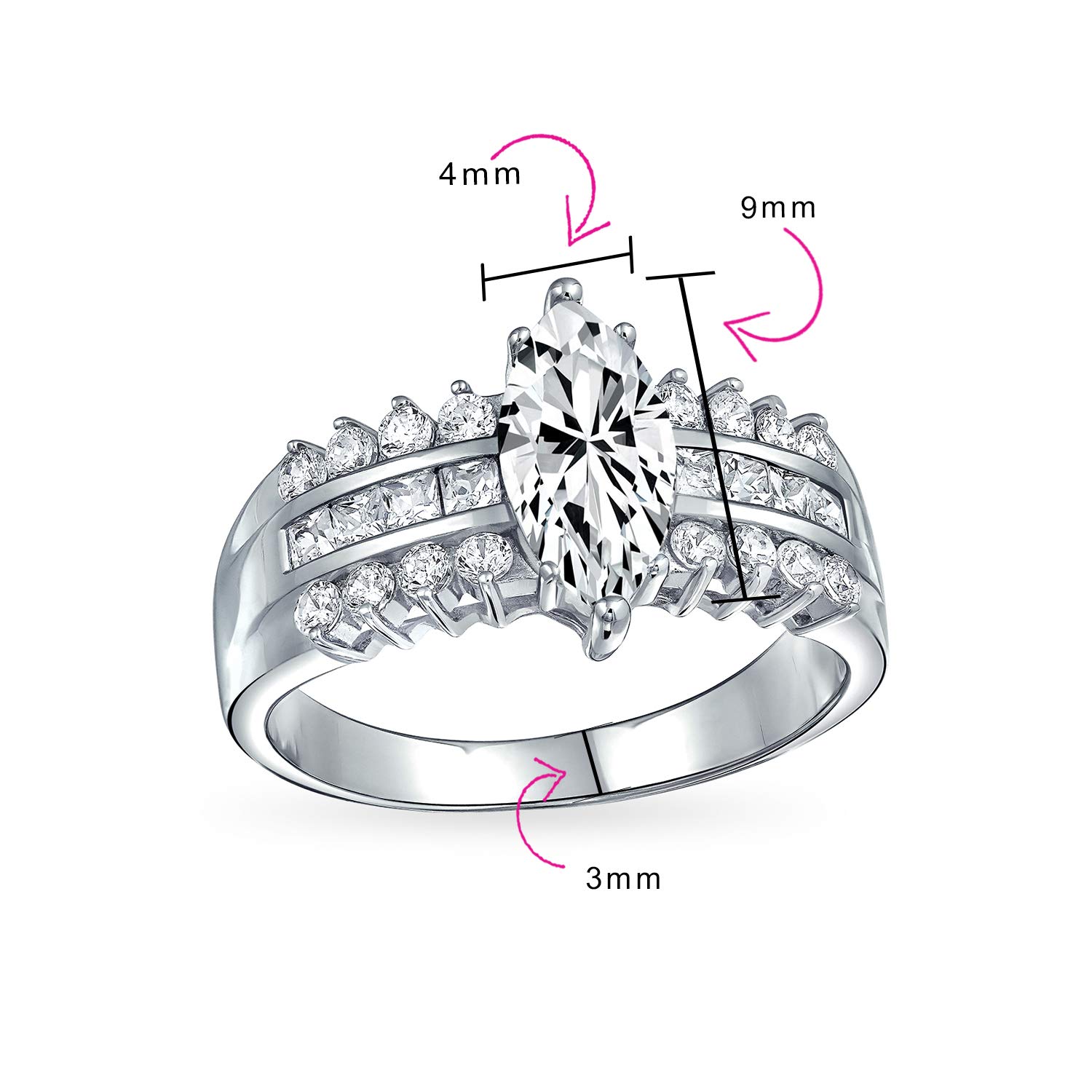Personalize Vintage Art Deco Style 2.5CT Wide Triple 3 Row Band Channel Set Cubic Zirconia AAA CZ Solitaire Brilliant Cut Marquise Engagement Ring For Women .925 Sterling Silver Customizable