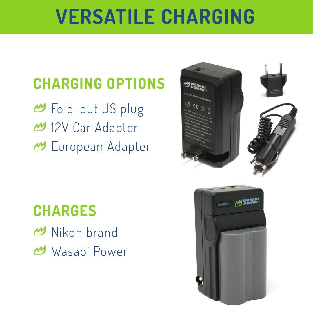 Wasabi Power Battery (2-Pack) and Charger for Nikon EN-EL3e and Nikon D50, D70, D70s, D80, D90, D100, D200, D300, D300S, D700