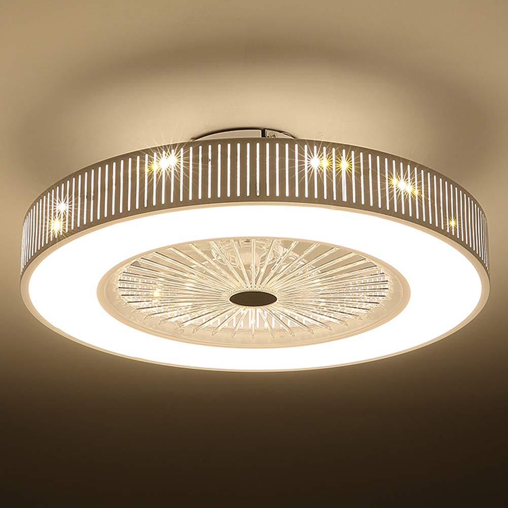 YIYIBYUS 23.5-Inch Modern Fan Chandelier LED 3 Colors 3 Speed with Remote Control Ceiling Fan Ceiling Light Mute Suitable for Living Room, Bedroom, Dining Room (white and black) (21.65 Inch White)