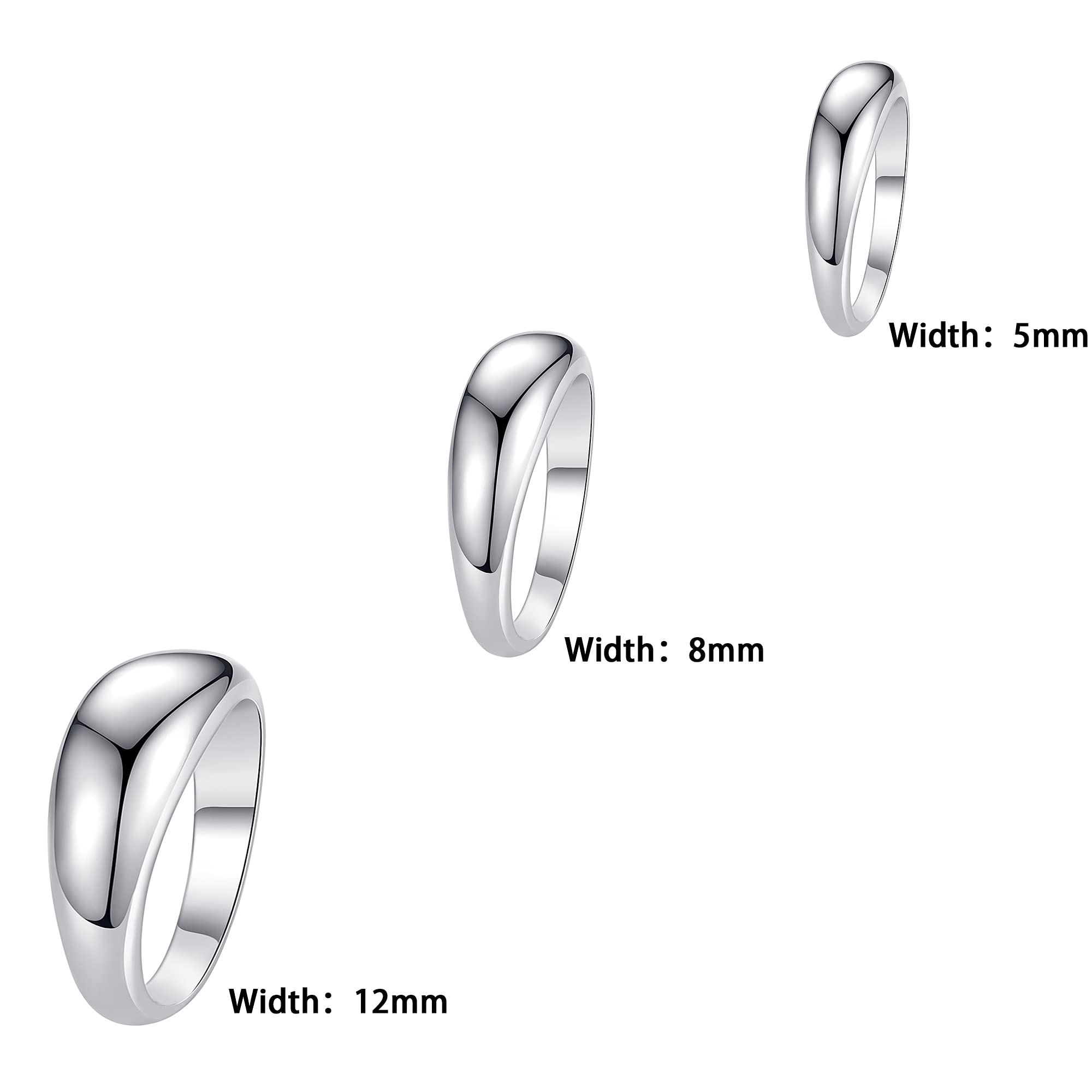 wowshow Chunky Sterling Silver Ring Thick Dome Silver Plated Rings for Women 12MM Width Size 6